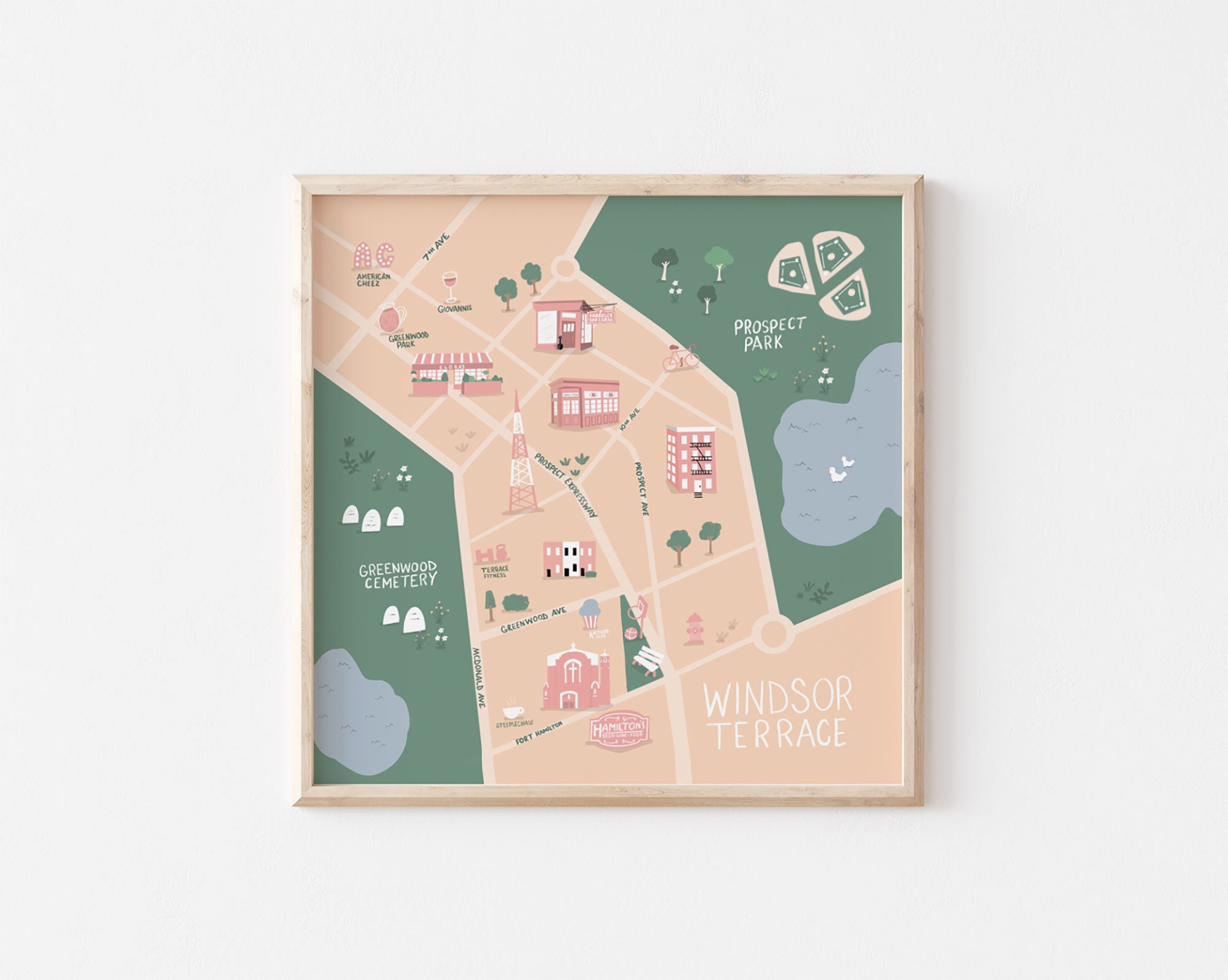 Windsor Terrace Brooklyn Map Illustrated Map Illustrated | Etsy