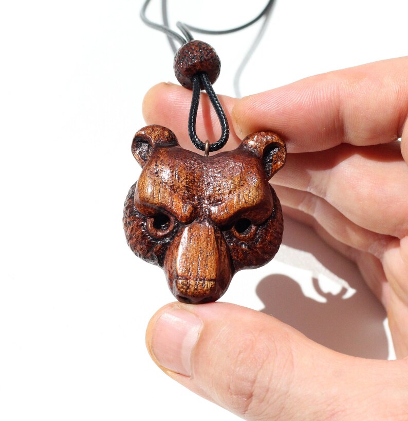 Wooden Bear Head Pendant. Wooden Amulet of a Brown Bear. Totem ...