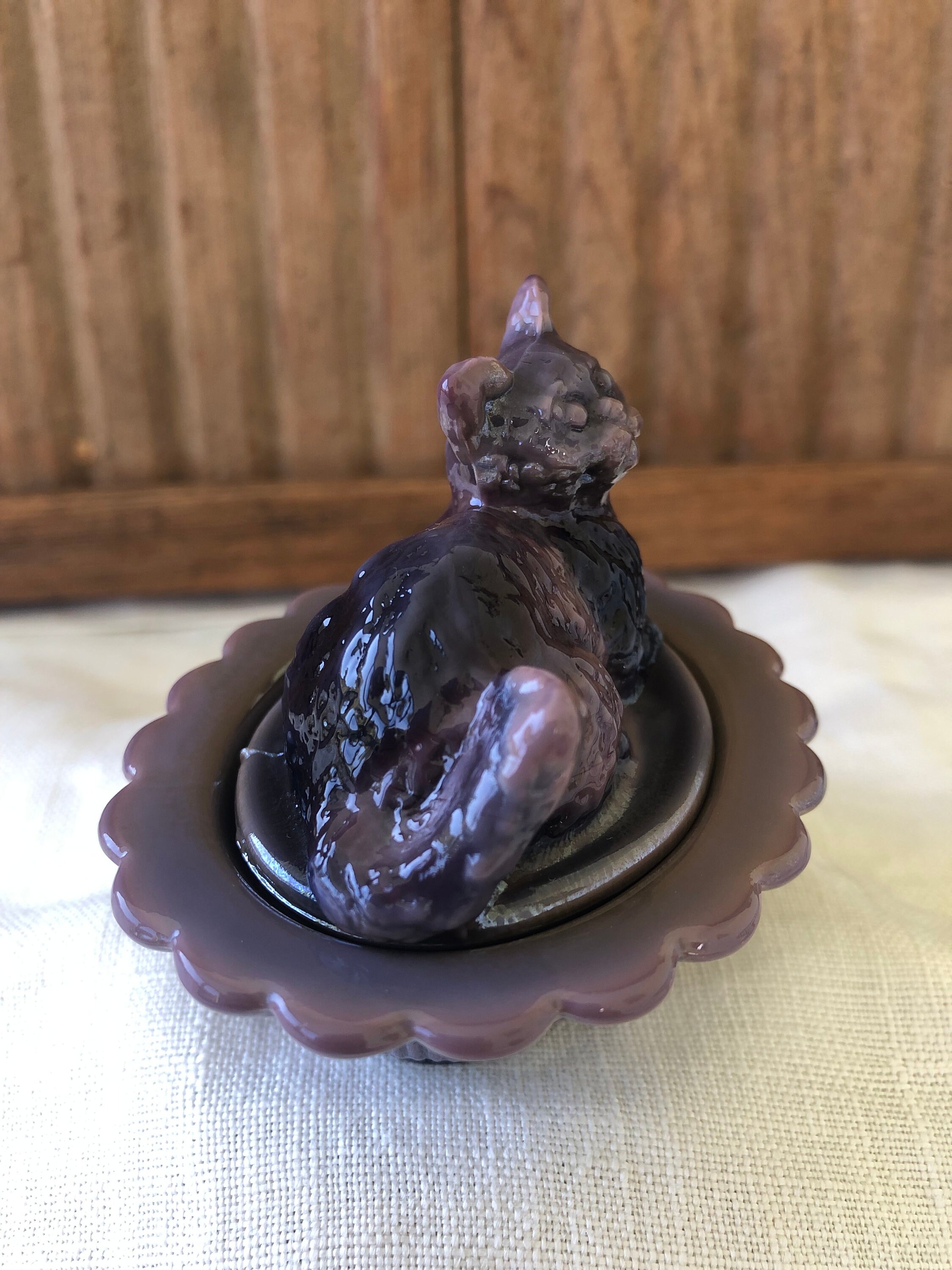 Vintage Mosser Cat Salt Covered Dish Mauve Purple Milk Opaque Glass - Etsy