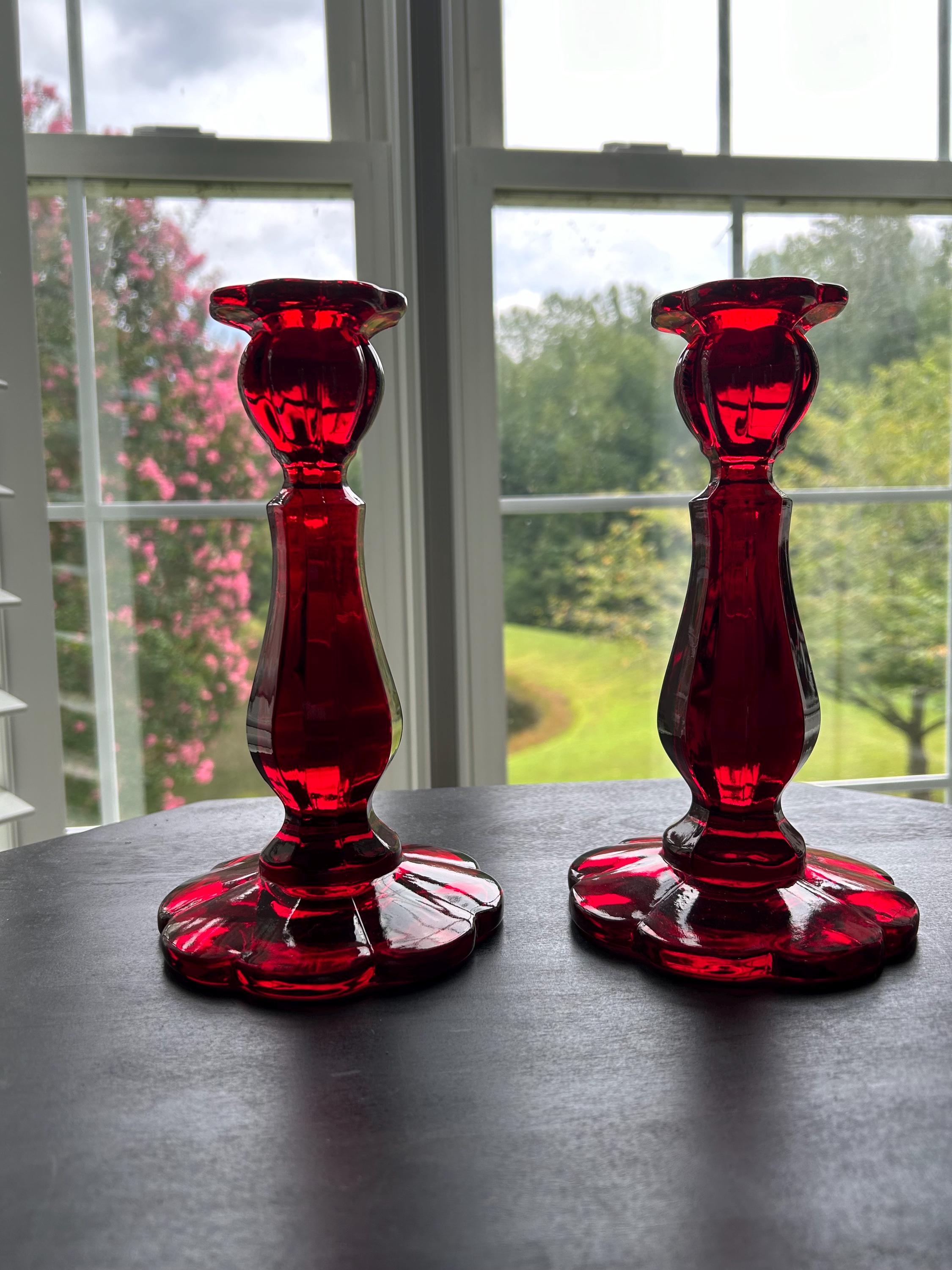 Vintage 1990's Mosser Glass Ruby Red Candle Stick Holder Pair of Two - Etsy