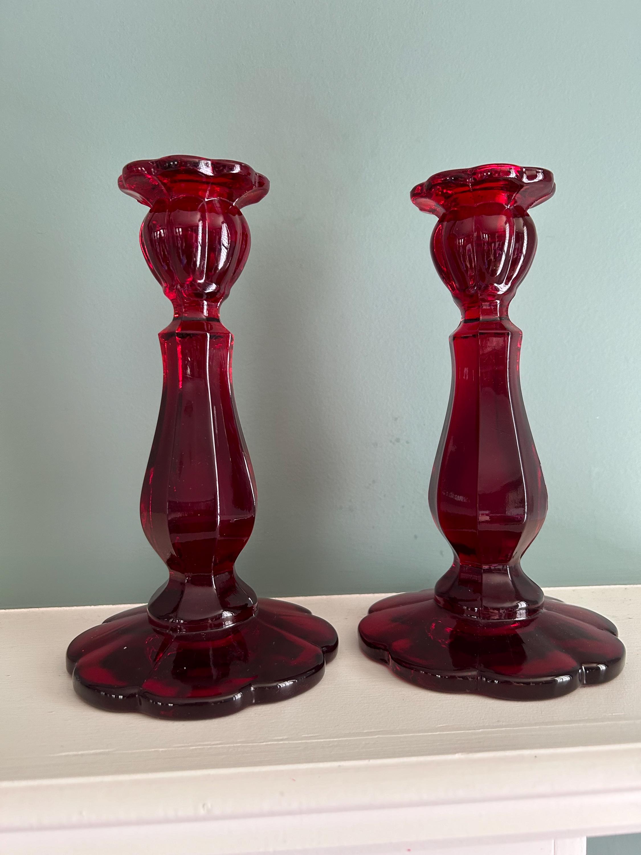 Vintage 1990's Mosser Glass Ruby Red Candle Stick Holder Pair of Two - Etsy