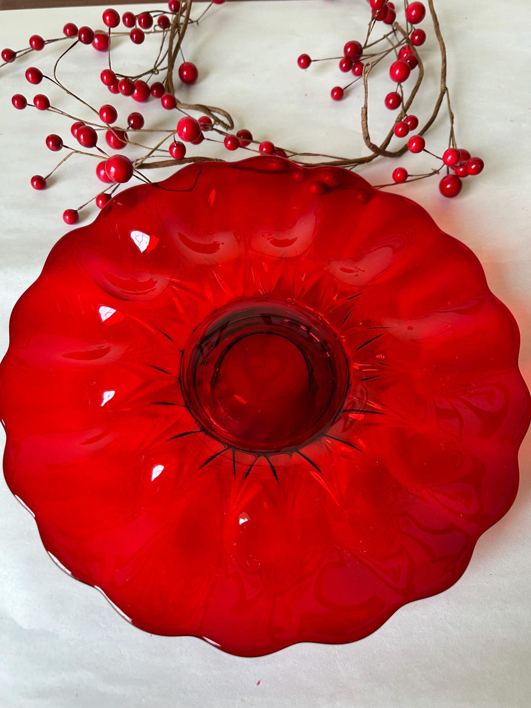Vintage Red Glass Deviled Egg Plates Set of 2 - Etsy