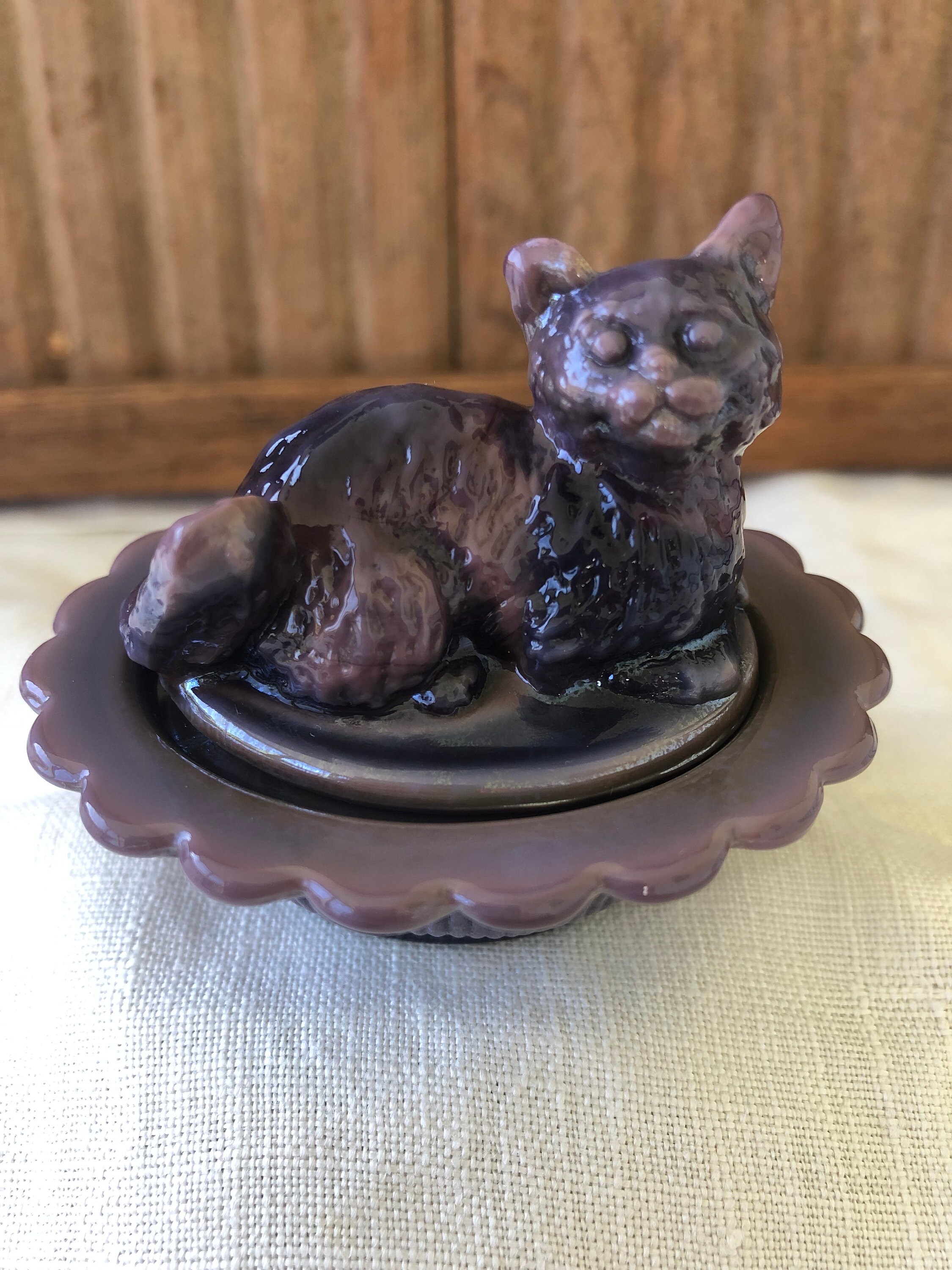 Vintage Mosser Cat Salt Covered Dish Mauve Purple Milk Opaque Glass - Etsy