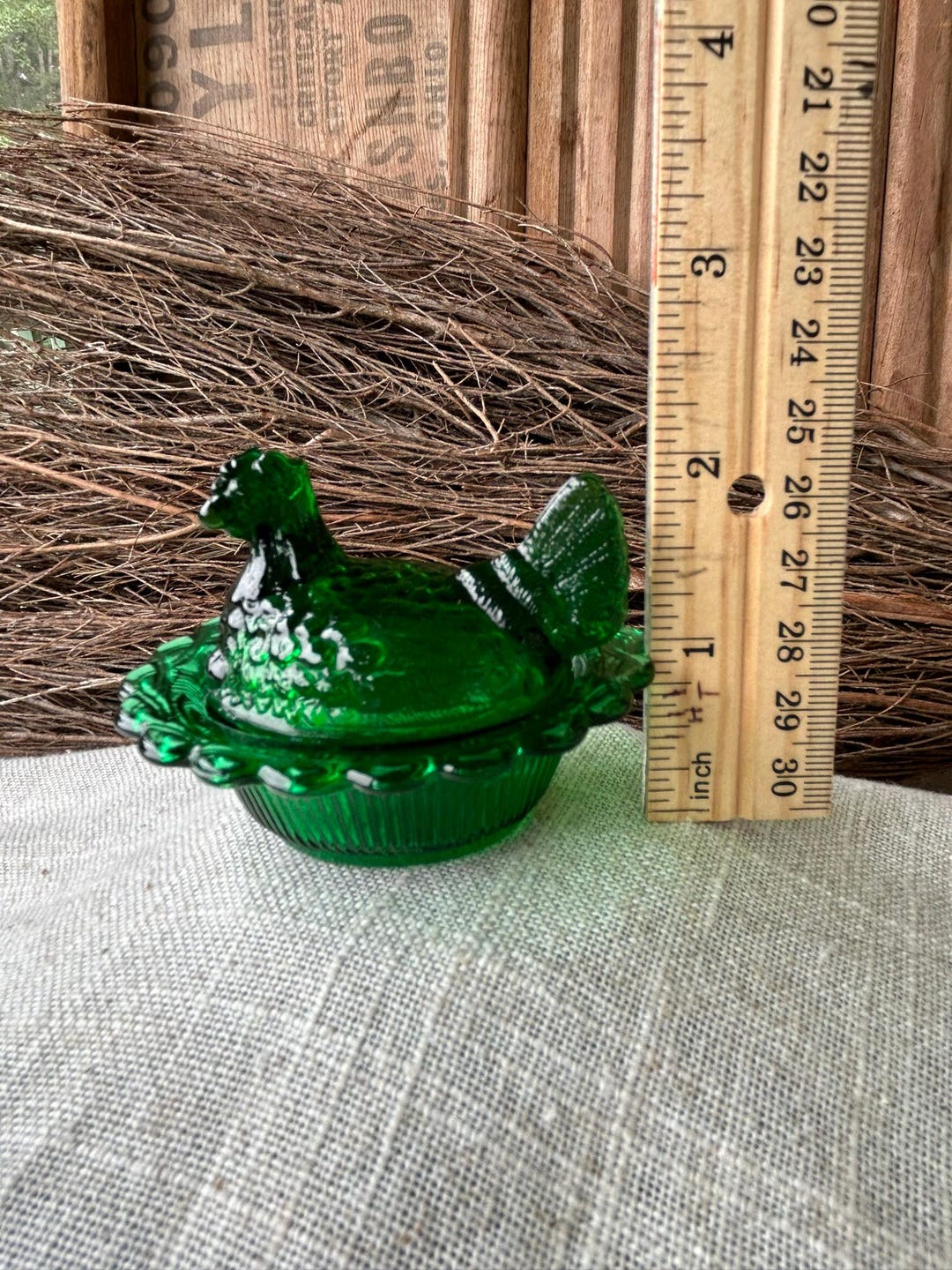 Vintage Mosser Glass Mini Hen on a Nest / Basket Covered Salt Cellar ...