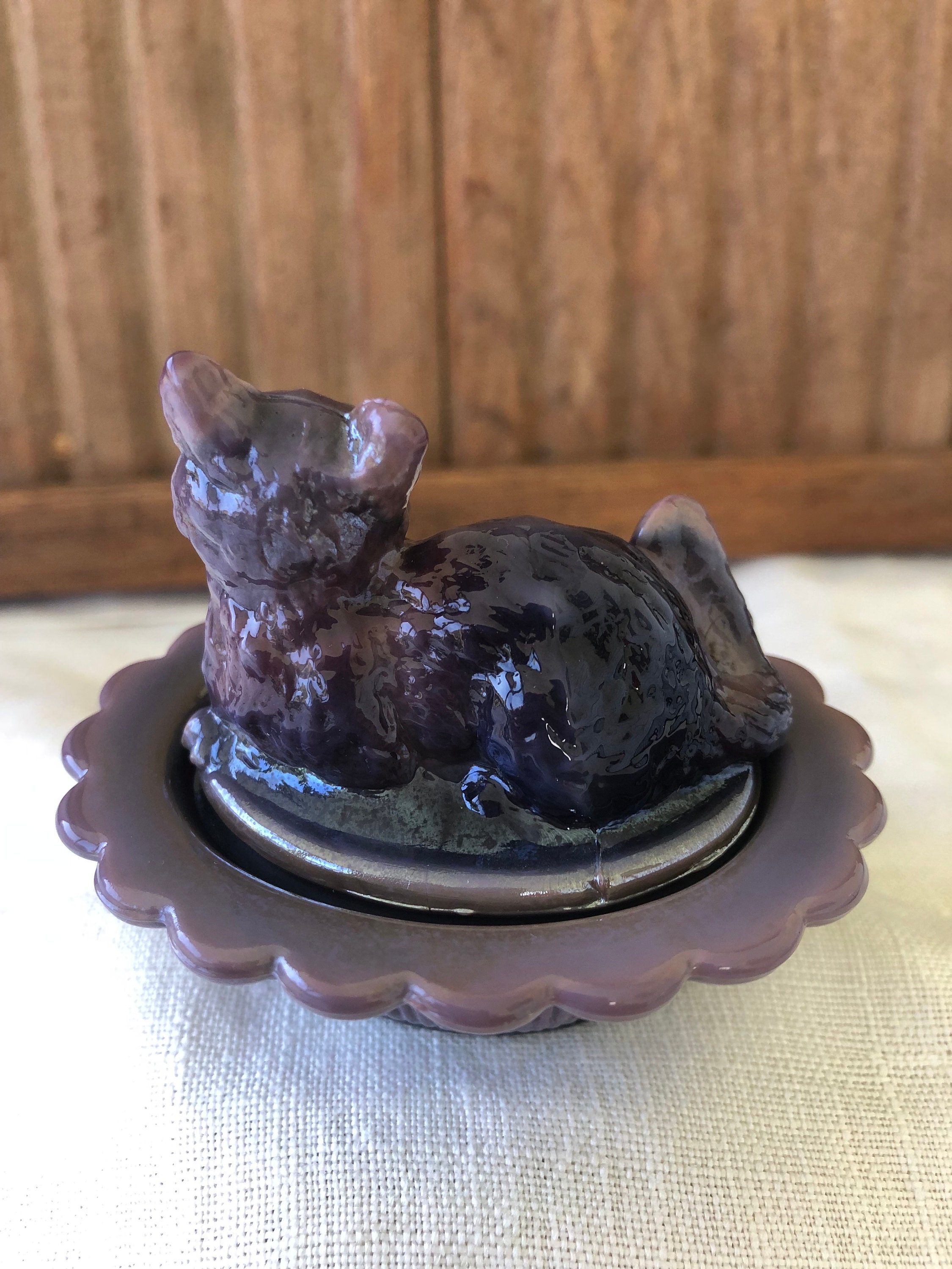Vintage Mosser Cat Salt Covered Dish Mauve Purple Milk Opaque Glass - Etsy