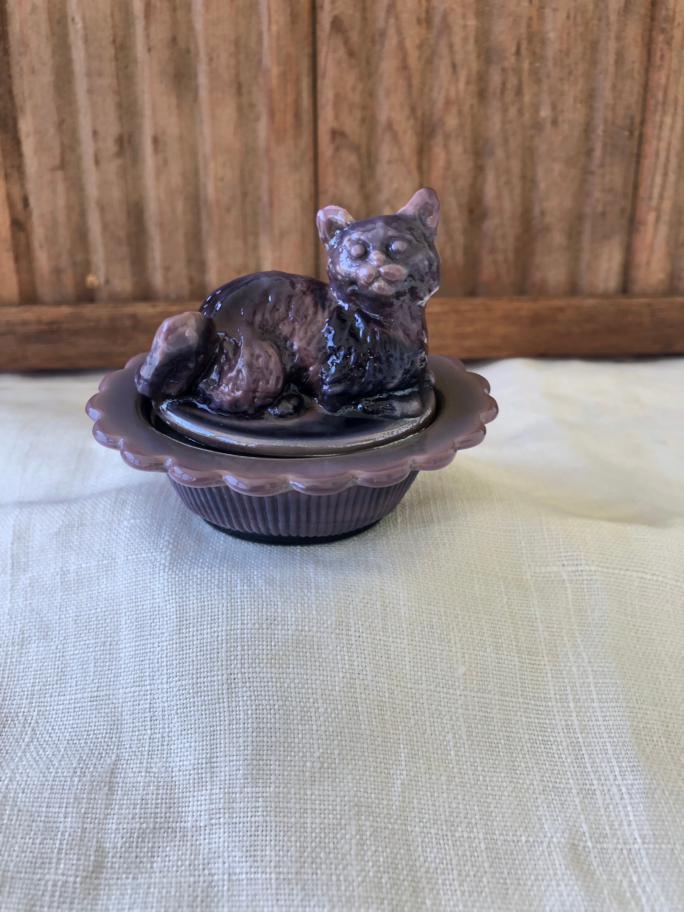 Vintage Mosser Cat Salt Covered Dish Mauve Purple Milk Opaque Glass - Etsy