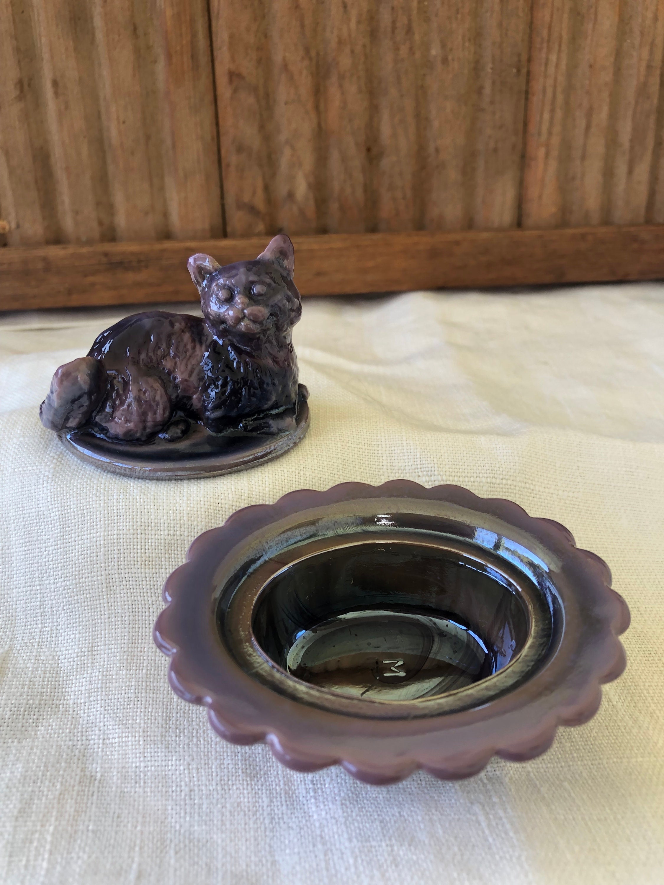 Vintage Mosser Cat Salt Covered Dish Mauve Purple Milk Opaque Glass - Etsy
