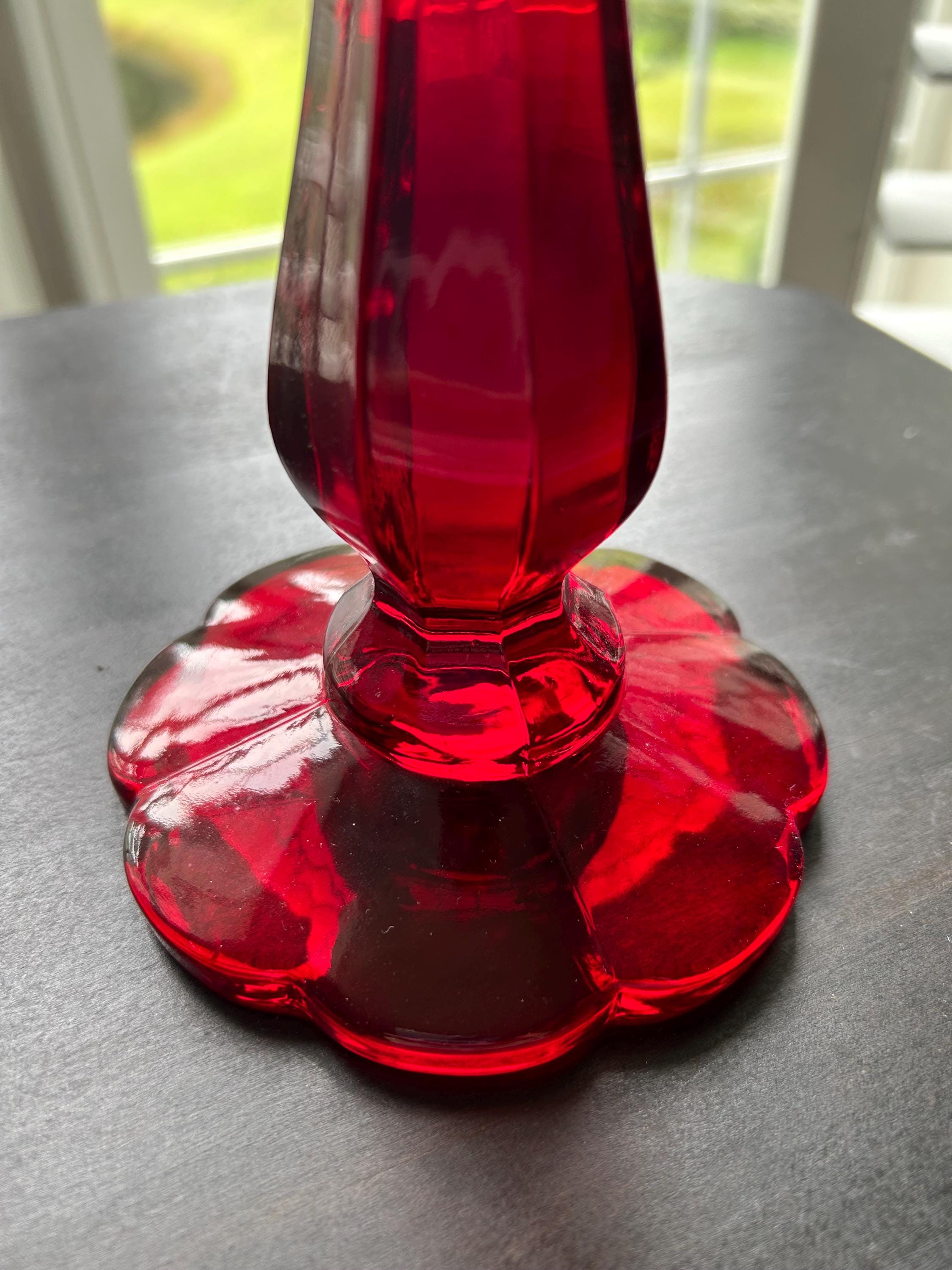 Vintage 1990's Mosser Glass Ruby Red Candle Stick Holder Pair of Two - Etsy