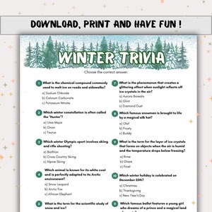 Winter Printable Trivia Game Friends Game Night Winter Indoor Games ...