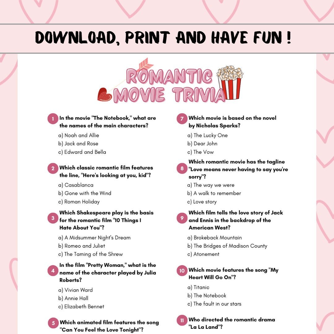 Celebrate Love With a Romantic Movie Quiz 12 Multiple Choice Questions ...