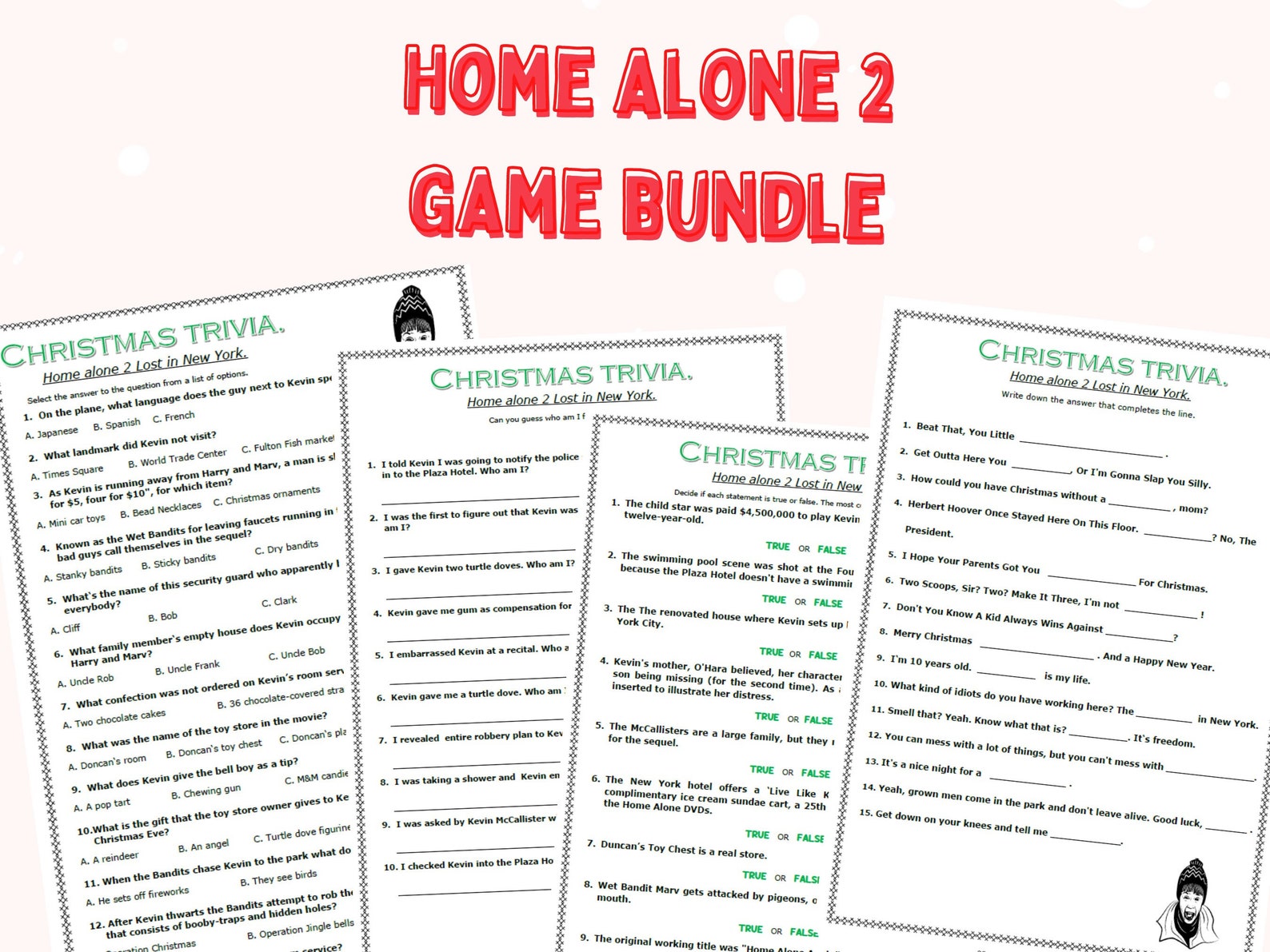 Printable Home Alone 2 Trivia Game | Christmas Party Games | Christmas ...