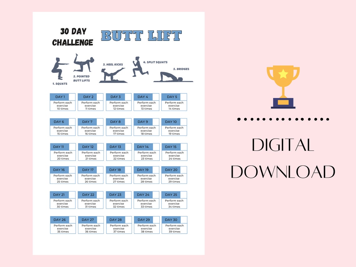 30 Day Challenge Digital Download Fitness Exercises Challenge Butt Lift ...