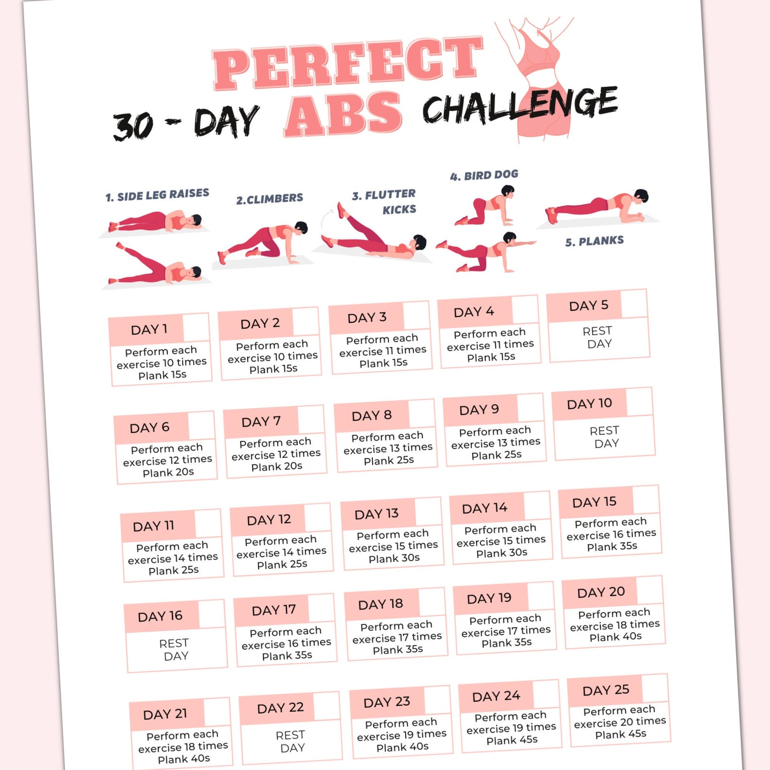 30 Day Perfect Abs Challenge Lose Belly Fat Challenge Digital Download ...