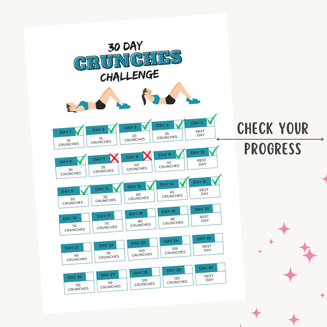 30-day Crunches Challenge - Printable PDF Workout Plan | Printable ...