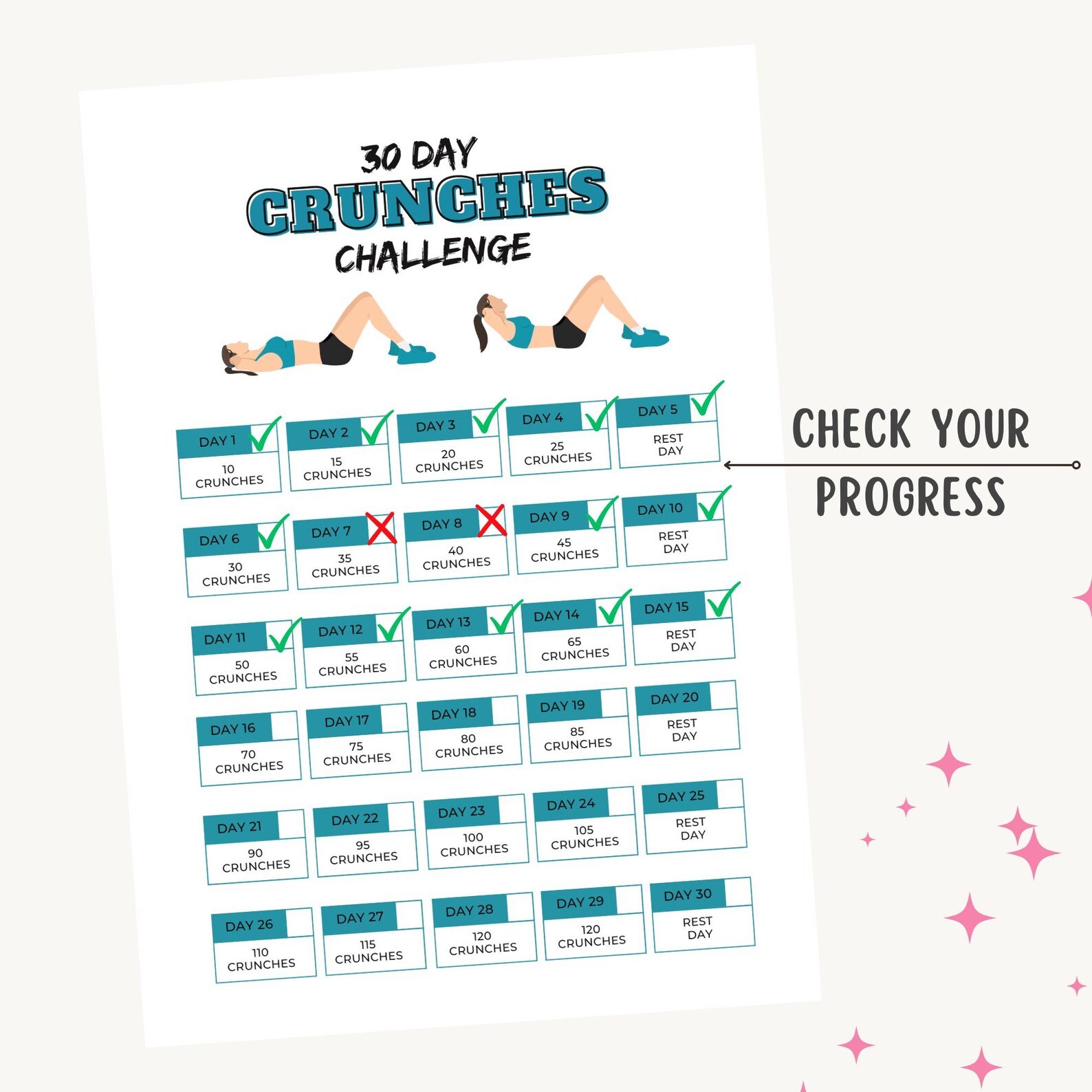 30-day Crunches Challenge - Printable PDF Workout Plan | Printable ...