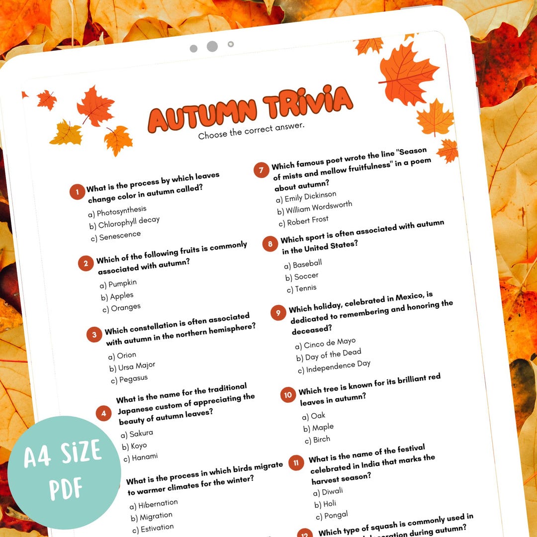 Autumn Theme Trivia, Fun Multiple Choice Questions for Fall Nights ...