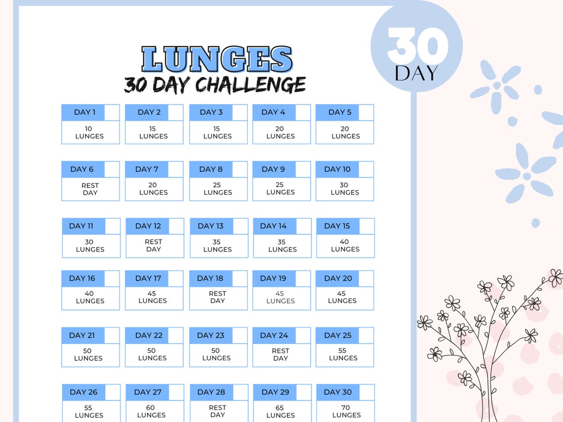 Printable Lunges Challenge 30 Day Fitness Plan for Stronger - Etsy