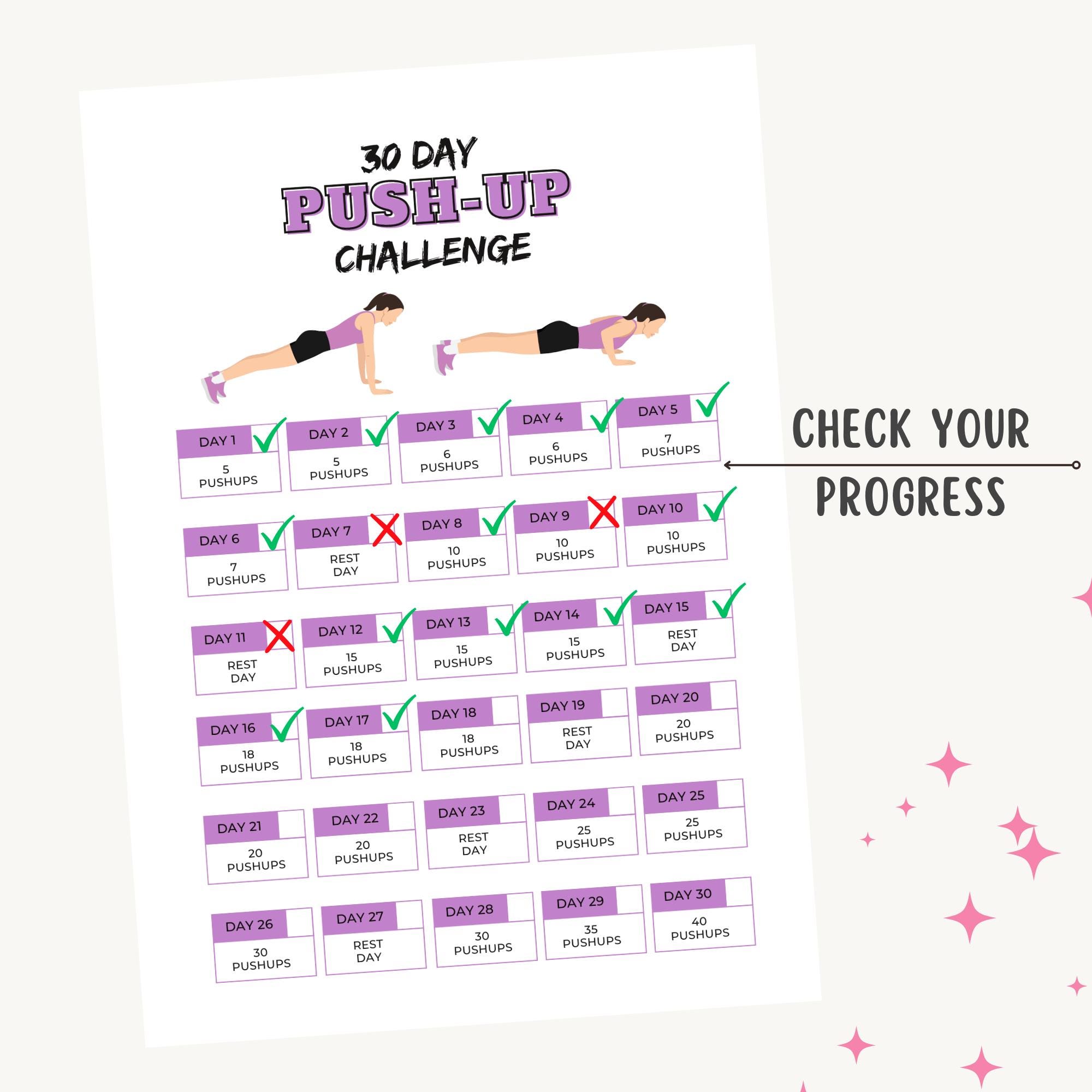 30 Day Push up Challenge | 30 Day Challenge Printable | Digital ...