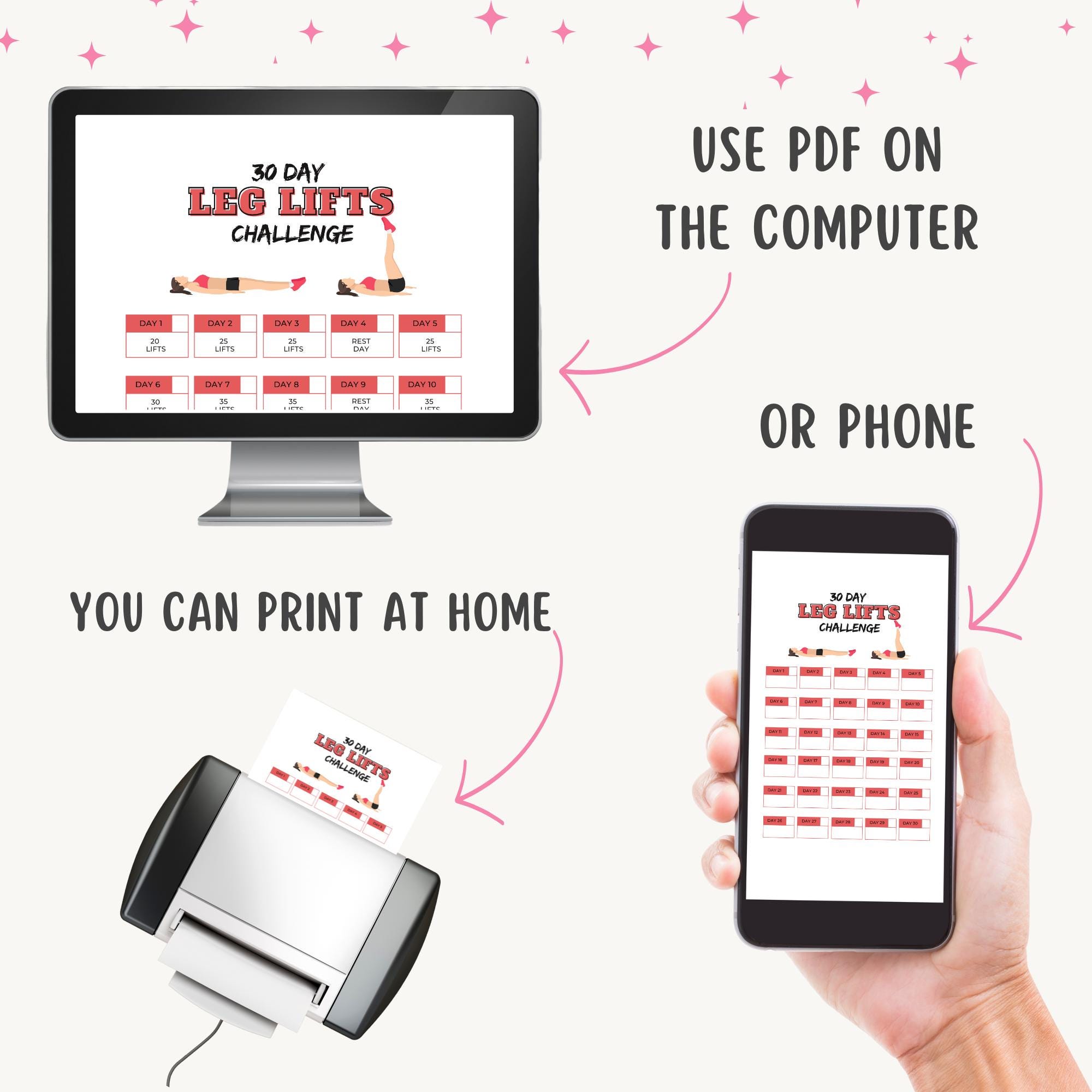30-day Leg Lifts Challenge: Printable PDF Workout Plan for Toned Legs ...