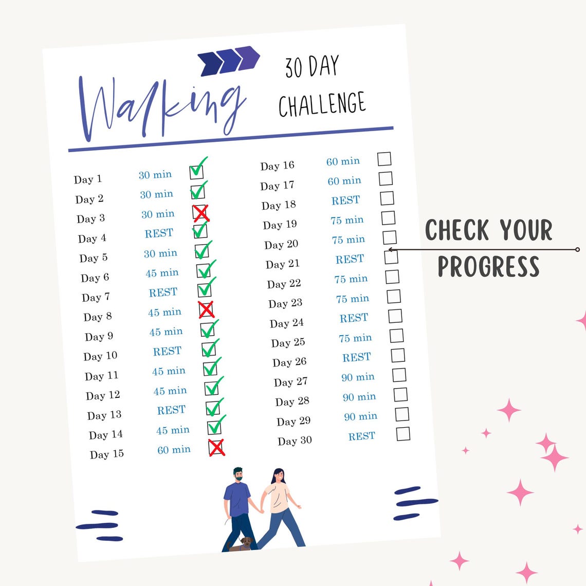 30 Day Walking Challenge | 30 Day Challenge | Digital Download | 30 Day ...
