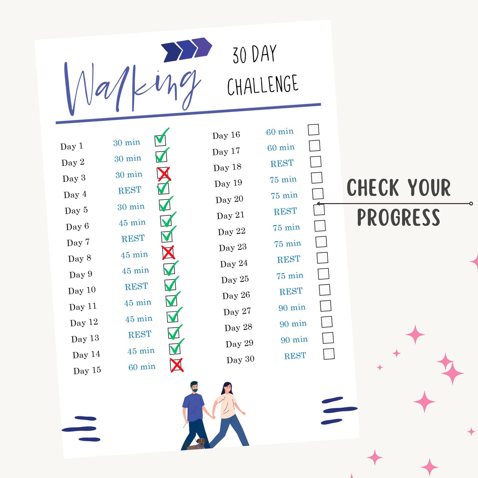 30 Day Walking Challenge | 30 Day Challenge | Digital Download | 30 Day ...