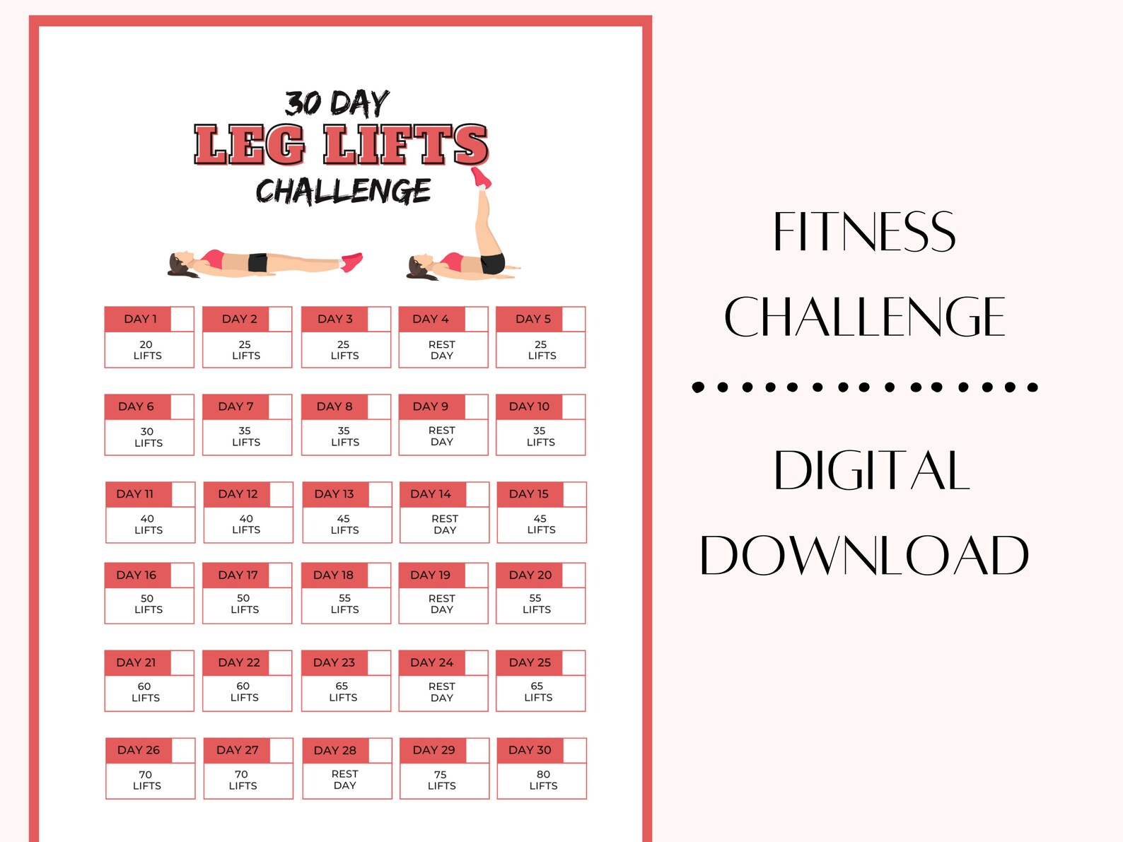 30-day Leg Lifts Challenge: Printable PDF Workout Plan for Toned Legs ...