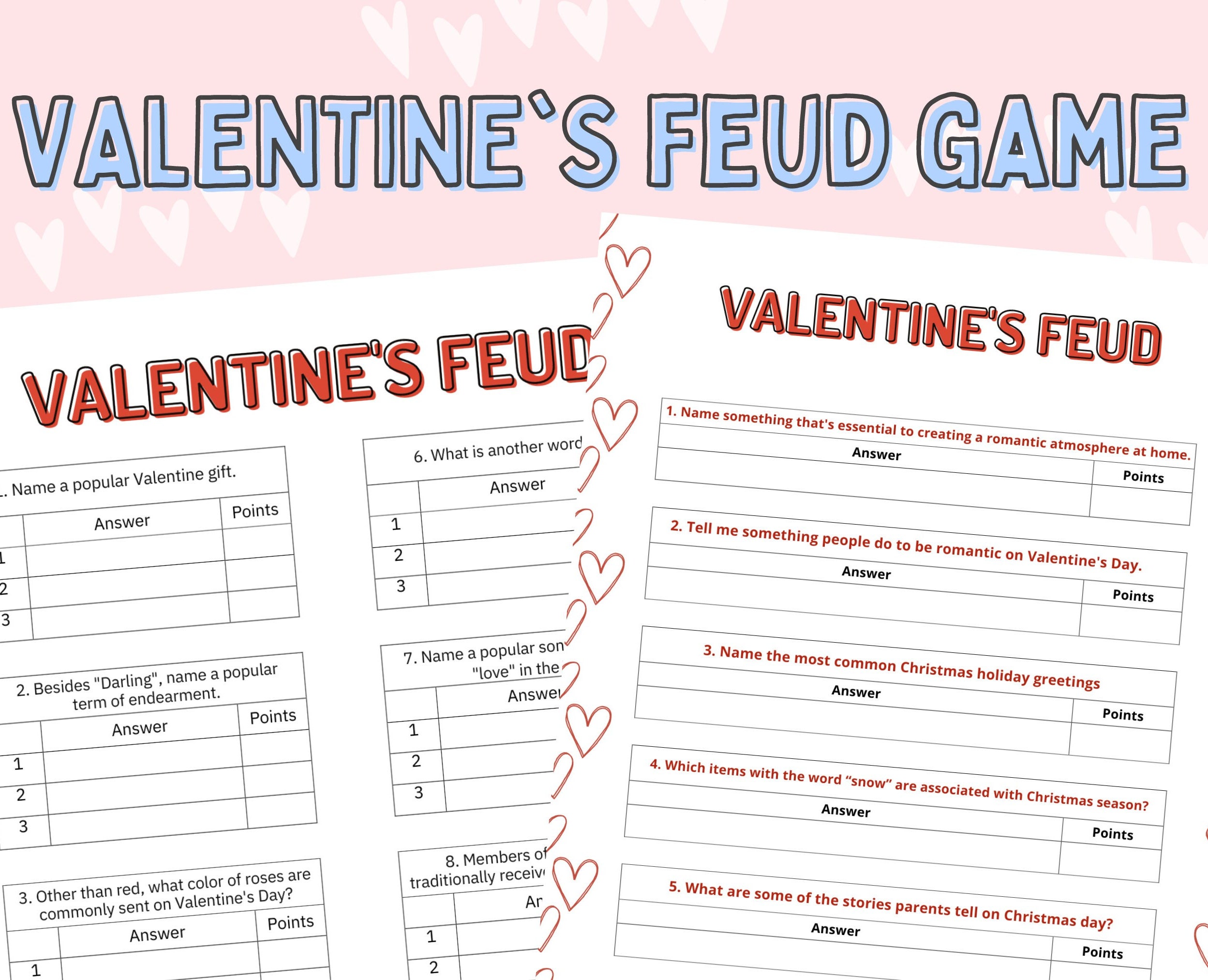 Valentines Day Friendly Feud Game Printable Family Game Party Game of ...