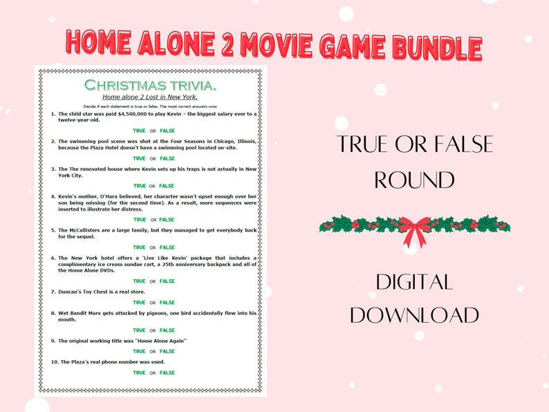 Printable Home Alone 2 Trivia Game Christmas Party Games - Etsy