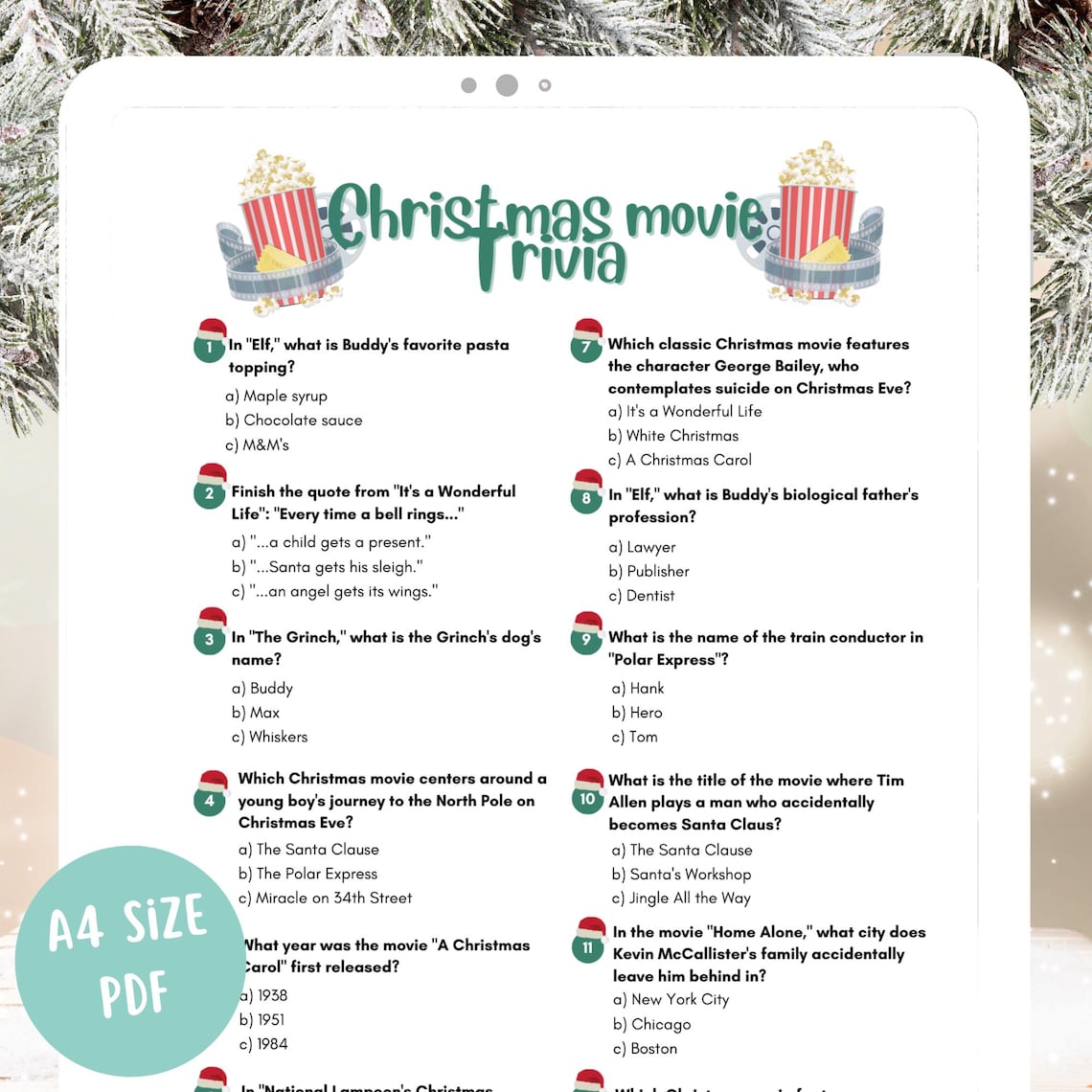 Festive Fun: Christmas Movie Trivia Game - Printable Quiz With Multiple ...