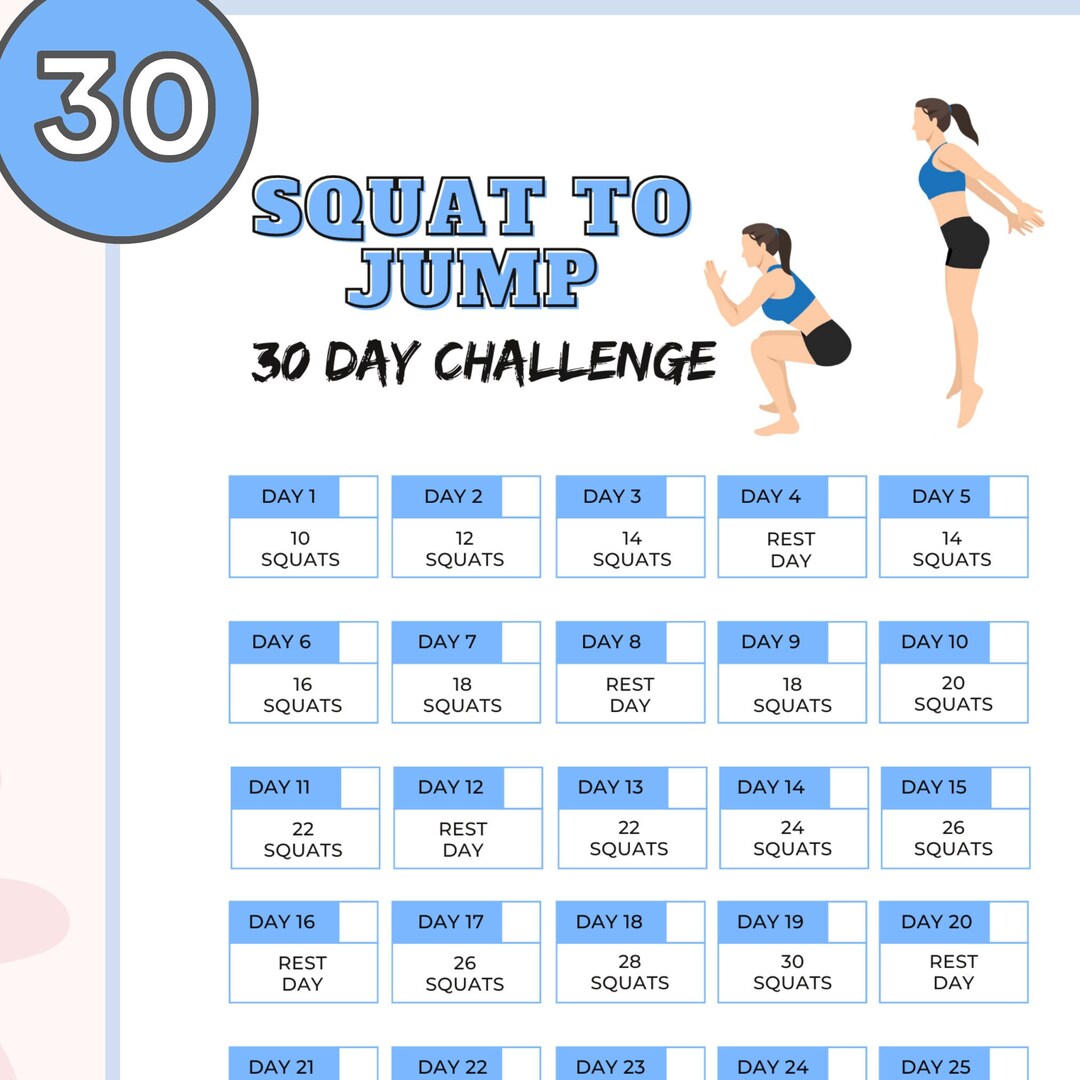 30-day Squat to Jump Challenge Fitness Challenge PDF Monthly Workout ...