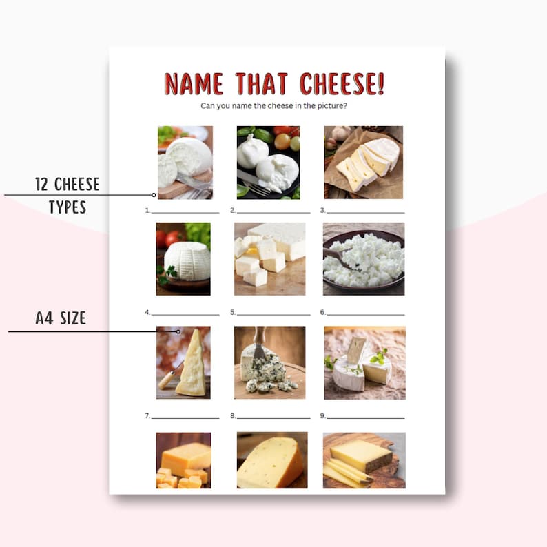 Name That Cheese, Fun Printable Cheese Quiz, Digital Download, Guessing ...