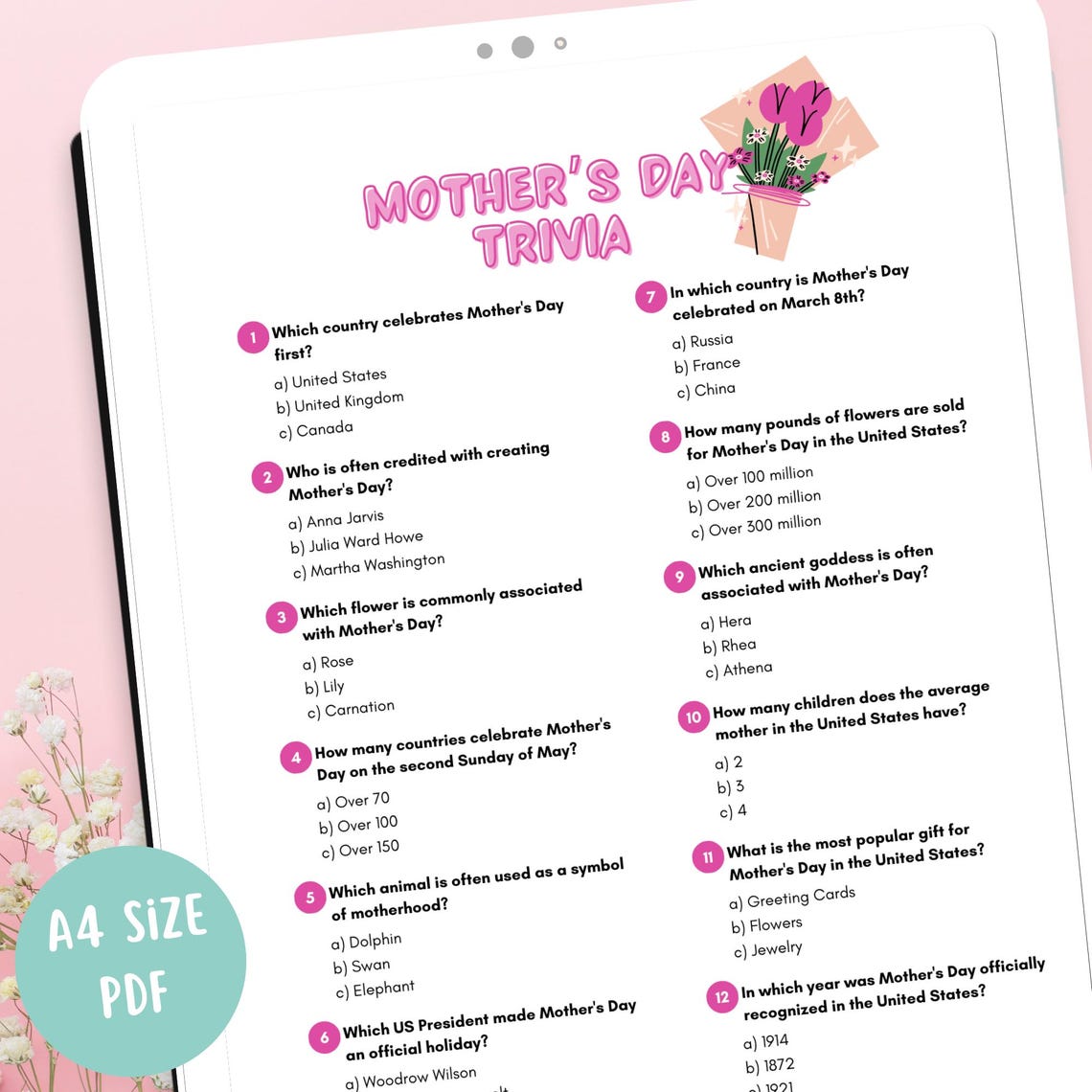 Engaging Mother's Day Trivia Game - 12 Questions | Family Game ...