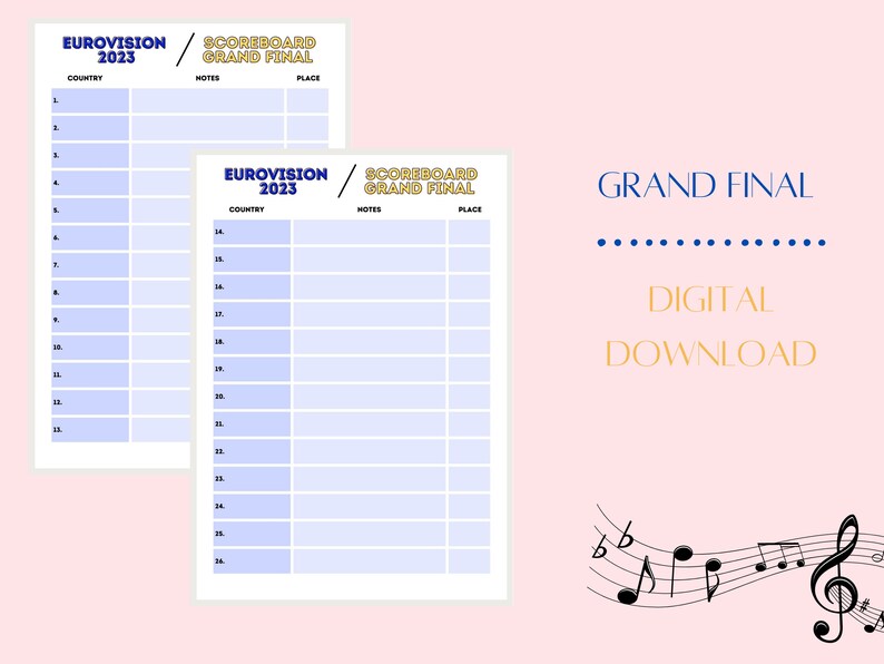 Eurovision Scoreboard Printable Score Sheets Eurovision - Etsy