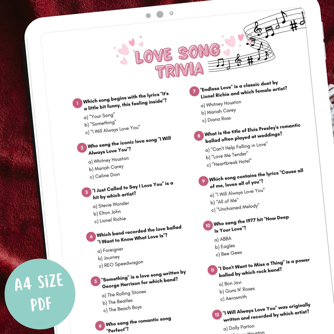 Valentine's Love Songs Quiz | Valentines Day Party Games | Multiple ...