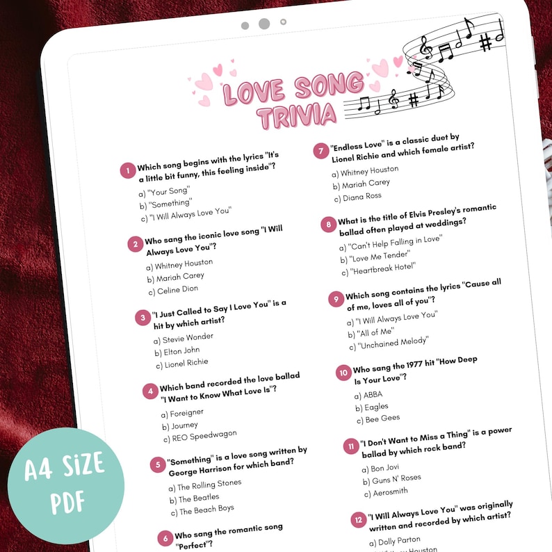 Valentine's Love Songs Quiz | Valentines Day Party Games | Multiple ...