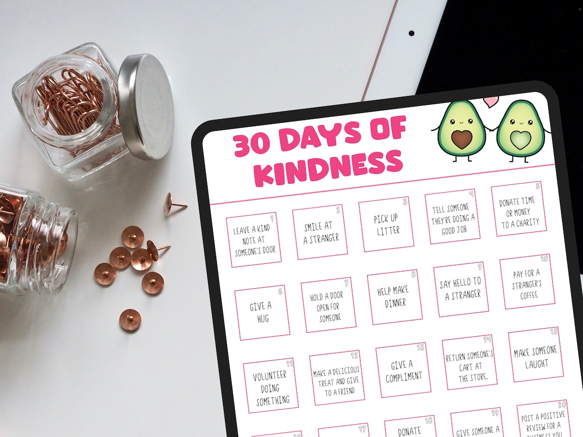 30 Days of Kindness Challenge 30 Day Challenge Printable Digital ...