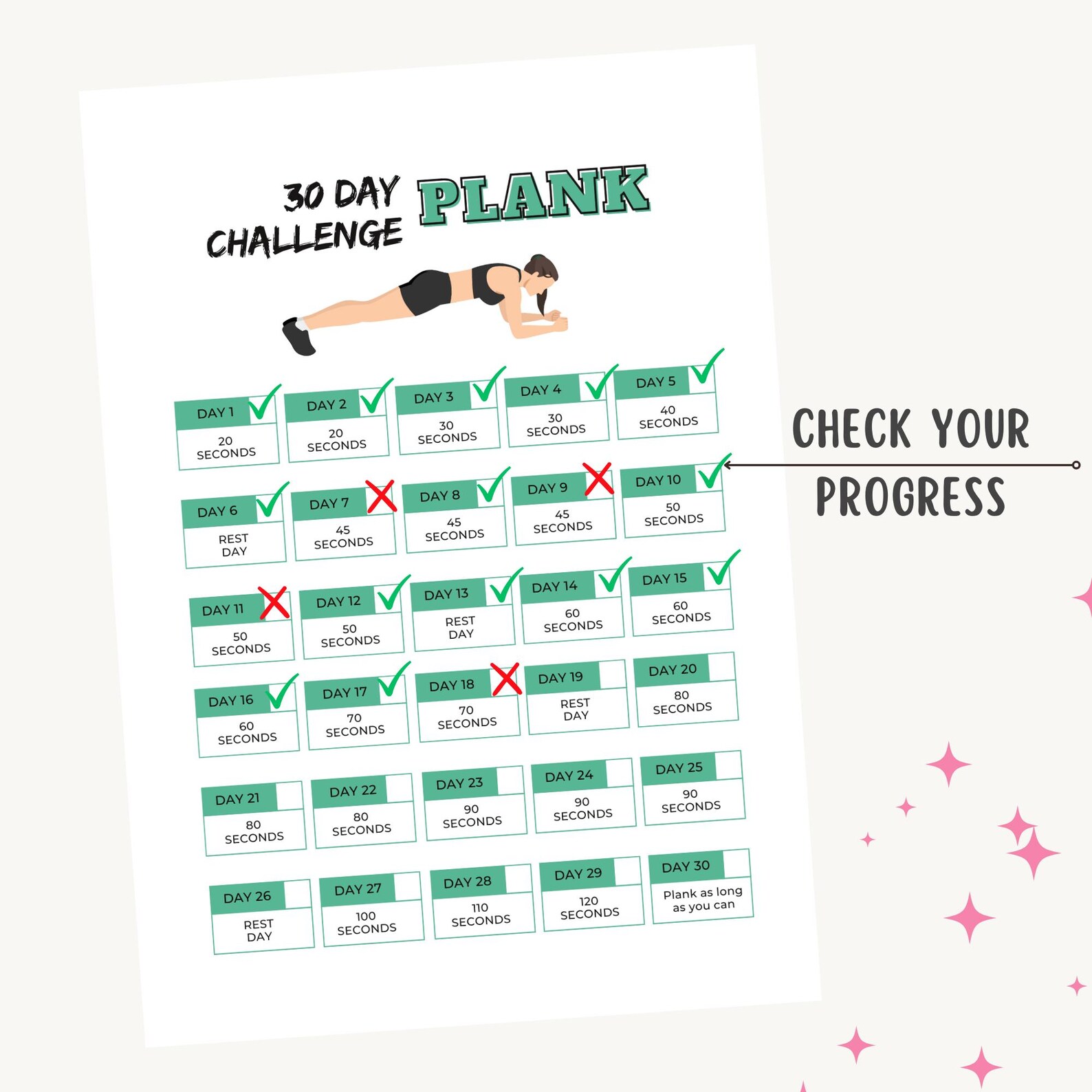 30 Day Plank Challenge | 30 Day Challenge Printable | Digital Download ...