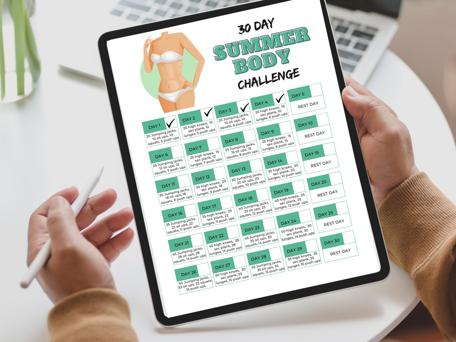 30-day Summer Body Challenge Printable PDF Workout Plan Lose Belly Fat ...