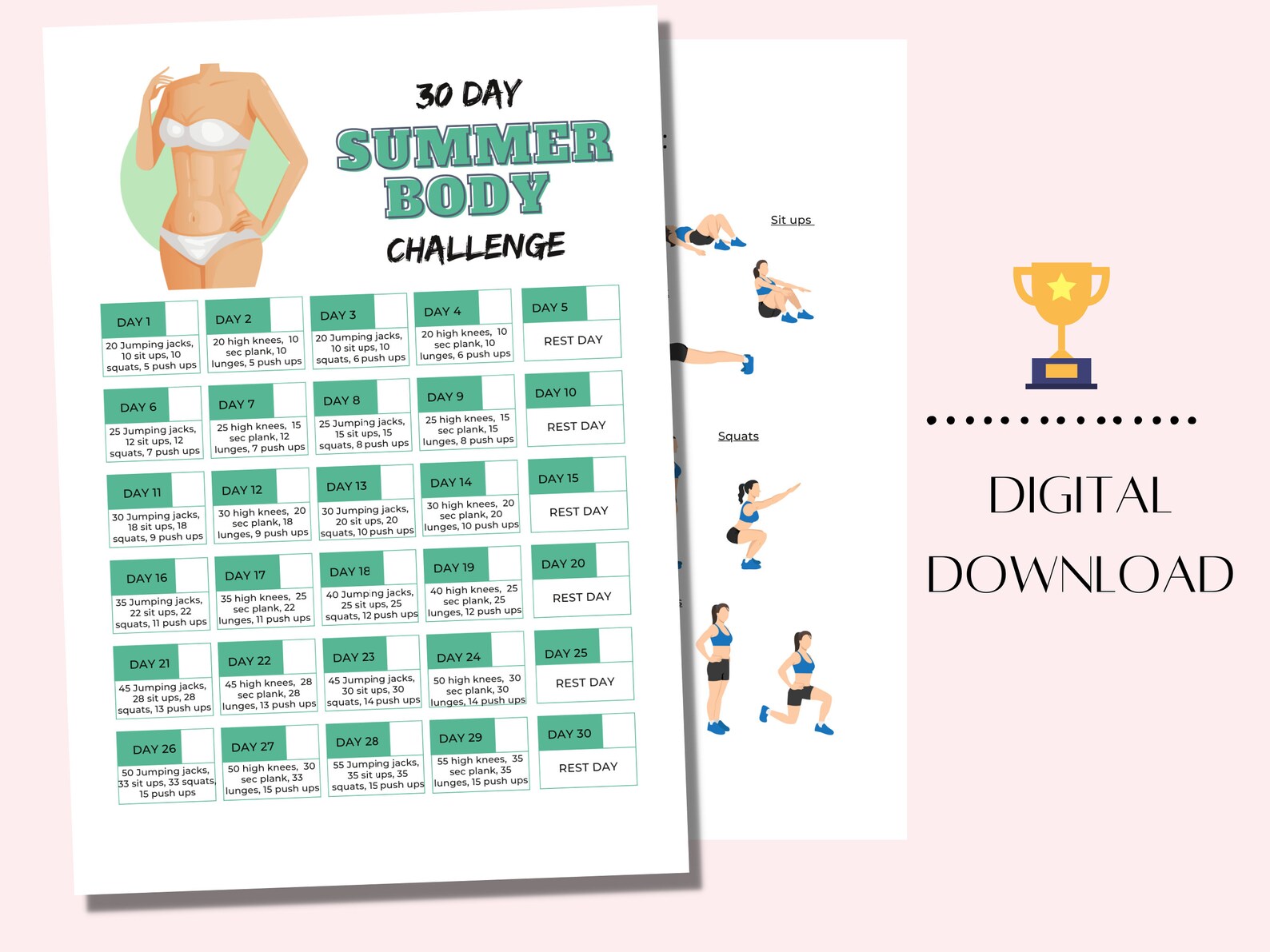30-day Summer Body Challenge Printable PDF Workout Plan Lose Belly Fat ...