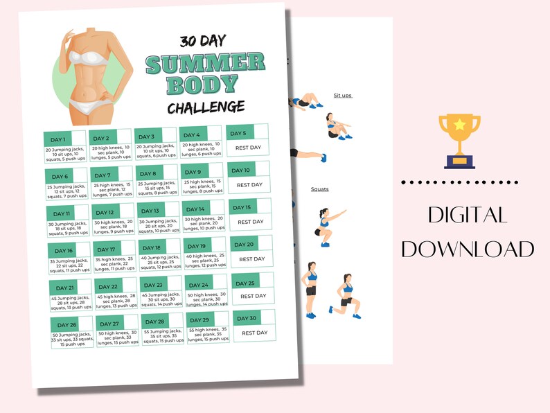 30-day Summer Body Challenge Printable PDF Workout Plan Lose Belly Fat ...