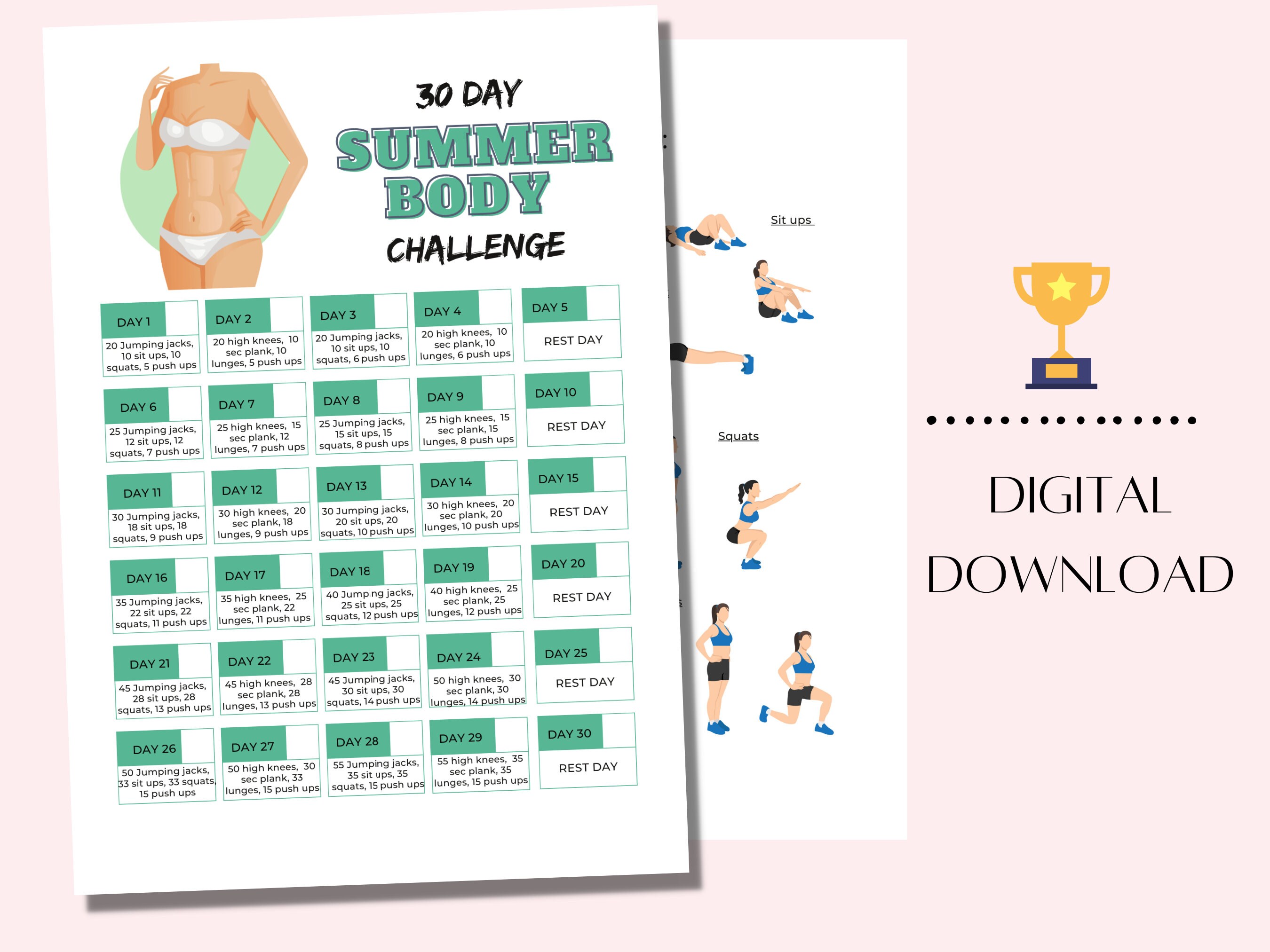 30-day Summer Body Challenge Printable PDF Workout Plan Lose Belly Fat ...