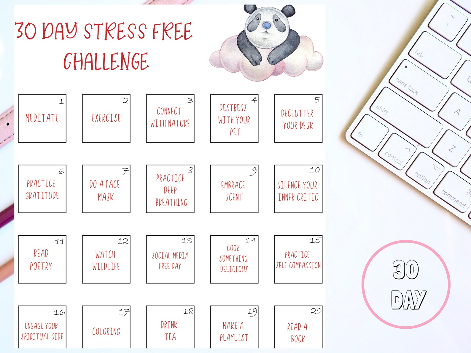 Stress Free 30 Day Challenge 30 Day Challenge Printable - Etsy