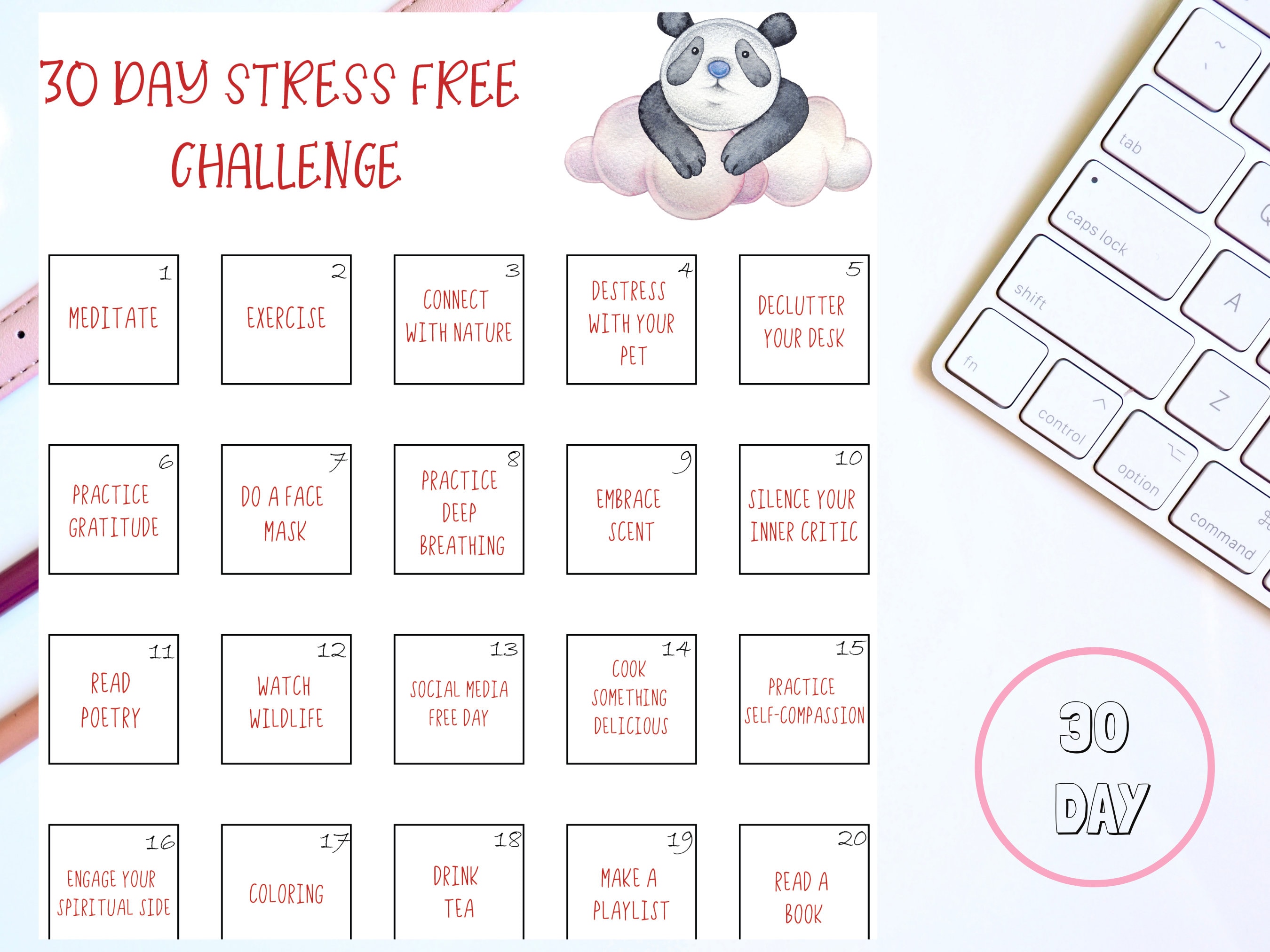 Stress Free 30 Day Challenge 30 Day Challenge Printable Digital ...