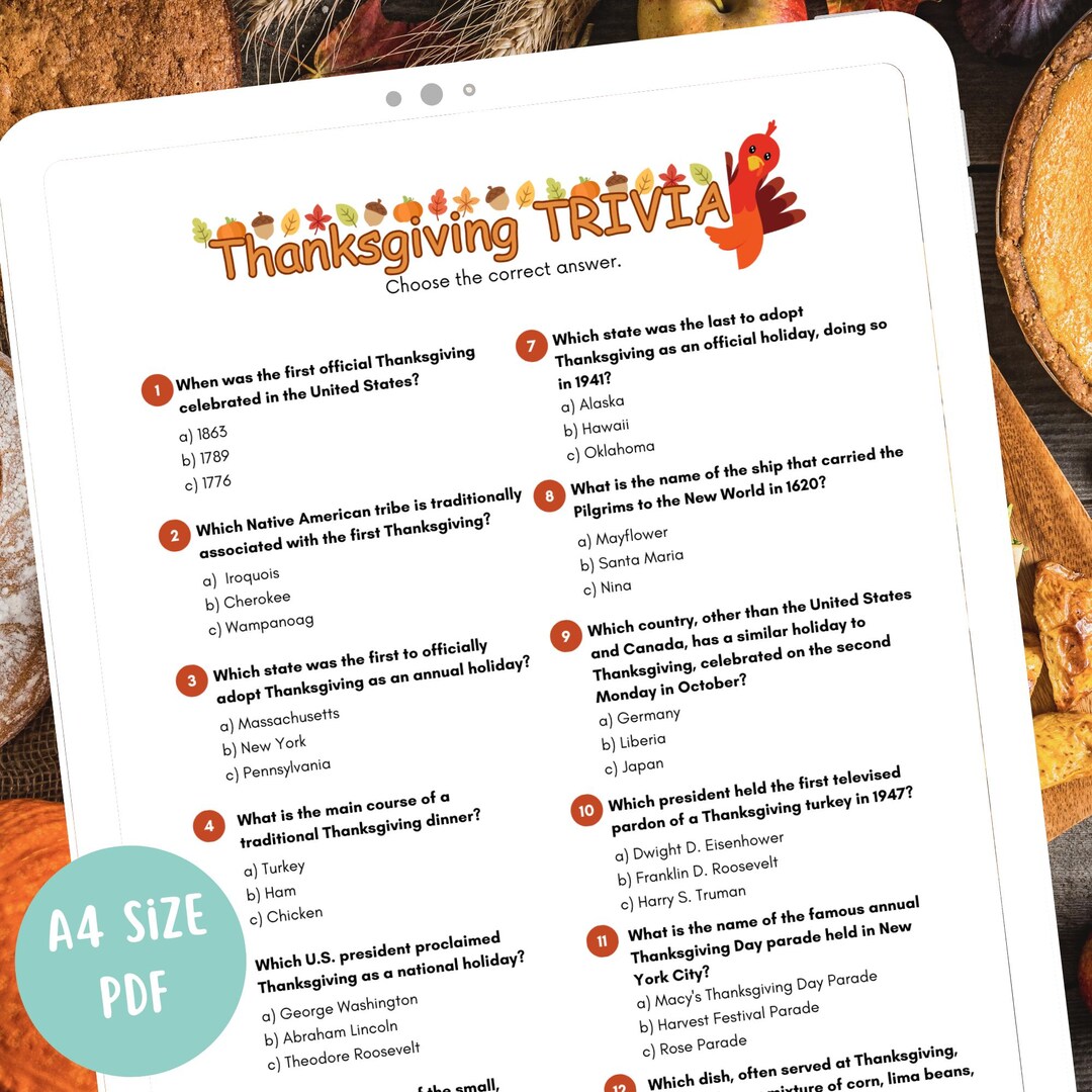 Thanksgiving Trivia Printable, Family Game, Multiple Choice Questions ...