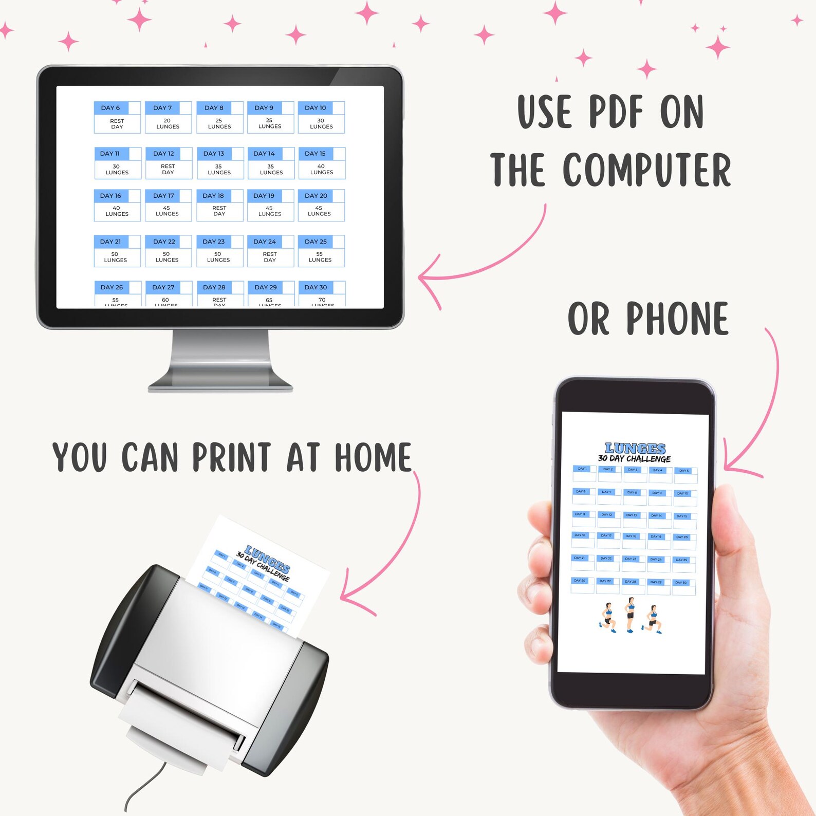 Printable Lunges Challenge - 30 Day Fitness Plan for Stronger Legs | 30 ...