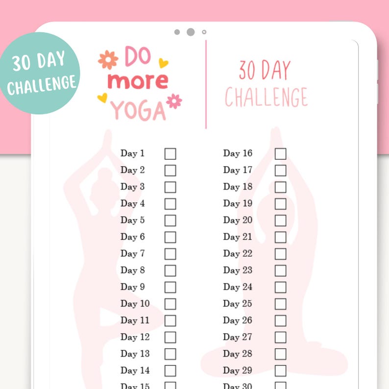 30 Day Yoga Challenge | 30 Day Challenge Printable | Digital Download ...