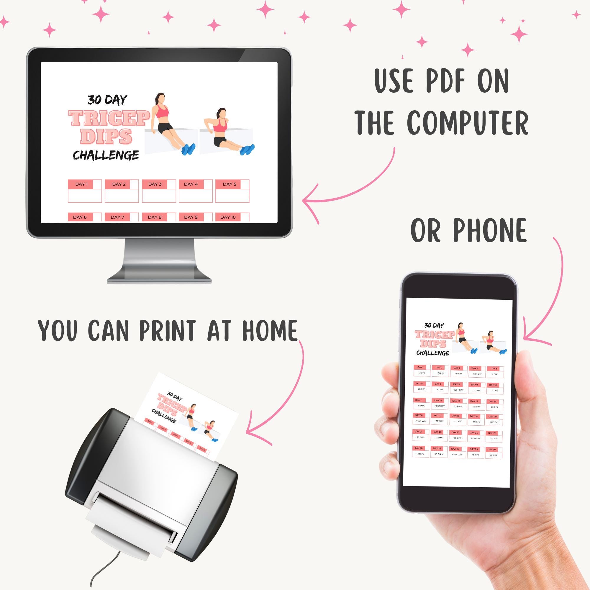 30-day Tricep Dips Challenge Printable PDF Workout Plan | Digital ...