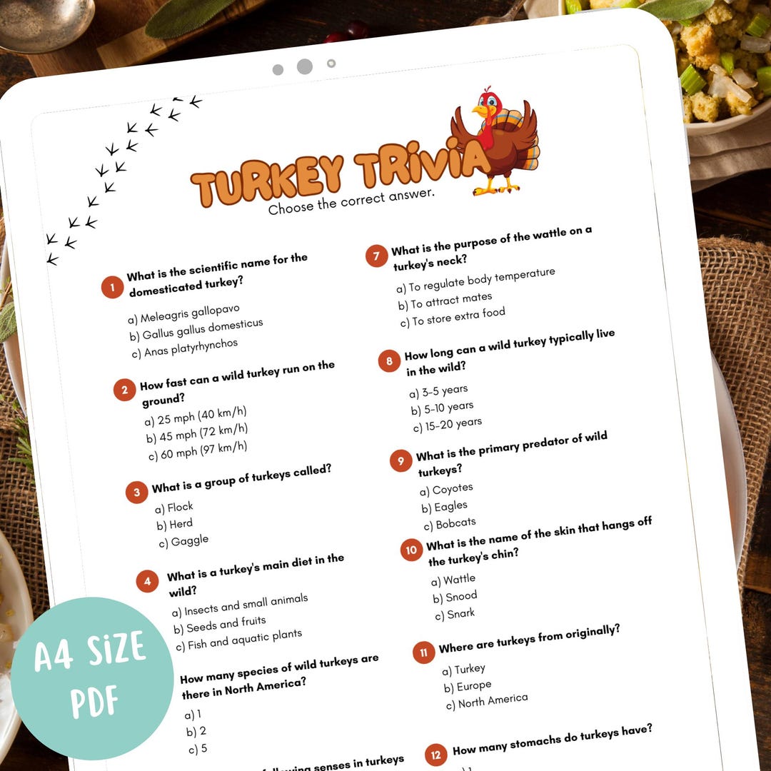Thanksgiving Fun: Printable Turkey Theme Quiz for Family Dinner Game ...