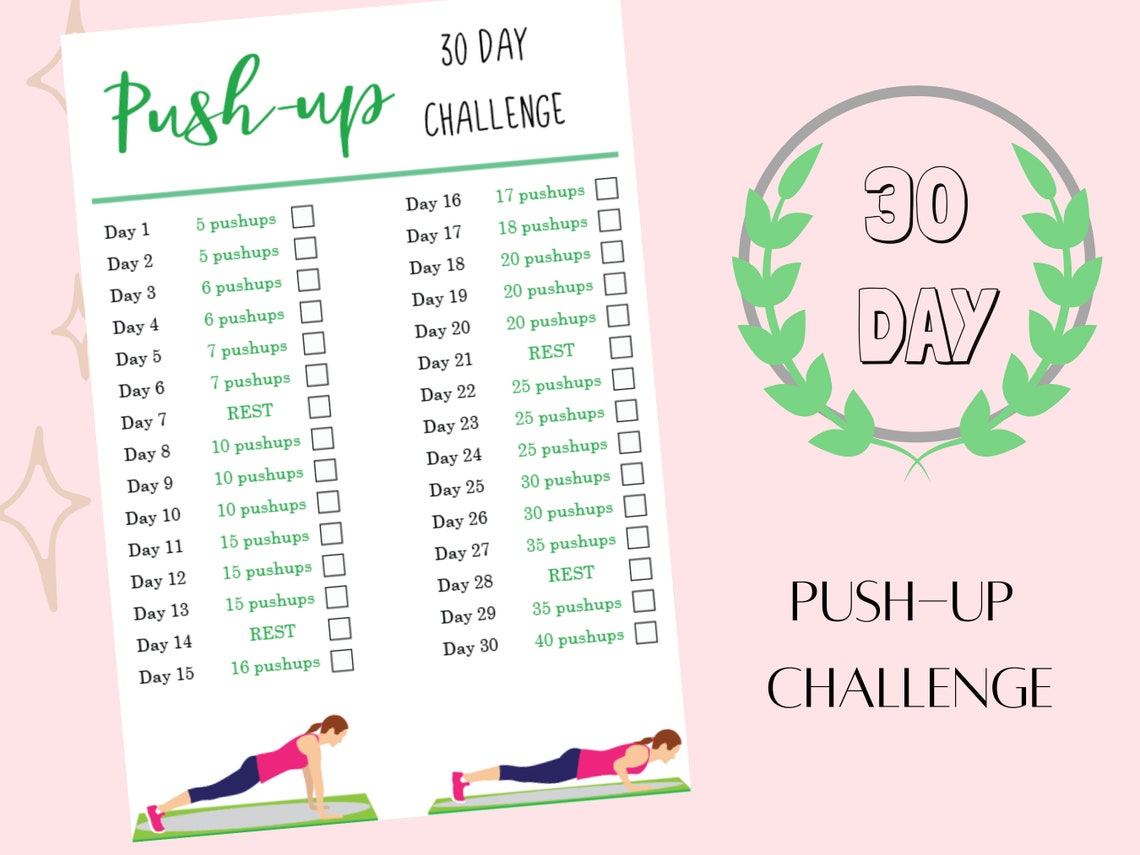 30 Day Push up Challenge 30 Day Challenge Printable - Etsy
