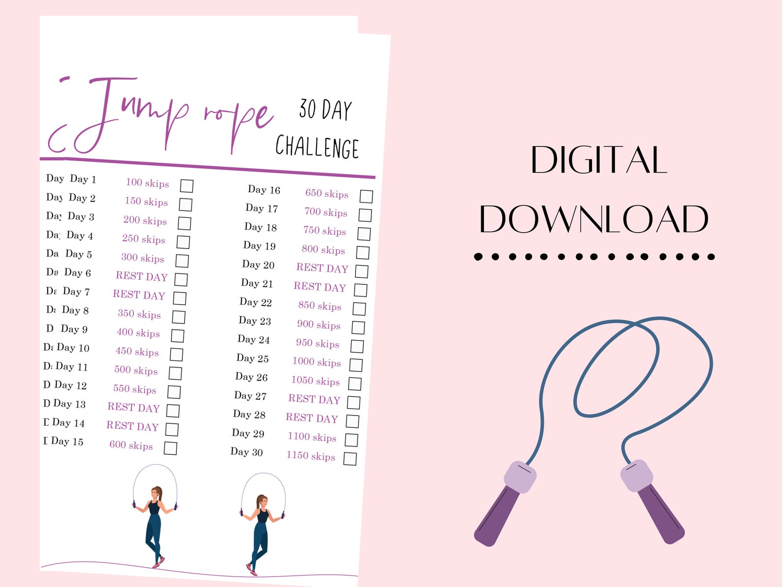 30 Day Jumping Rope Challenge 30 Day Challenge Printable - Etsy